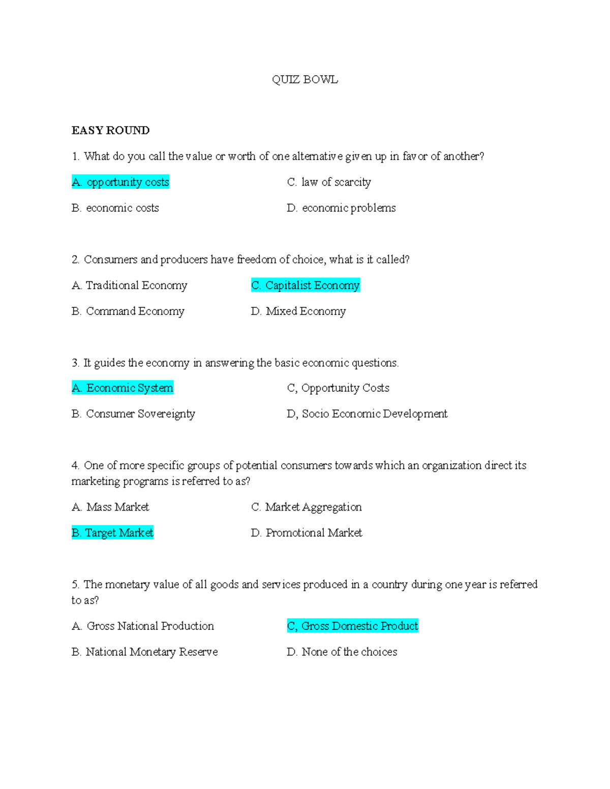 QUIZ-BOWL - notes - QUIZ BOWL EASY ROUND What do you call the value or ...