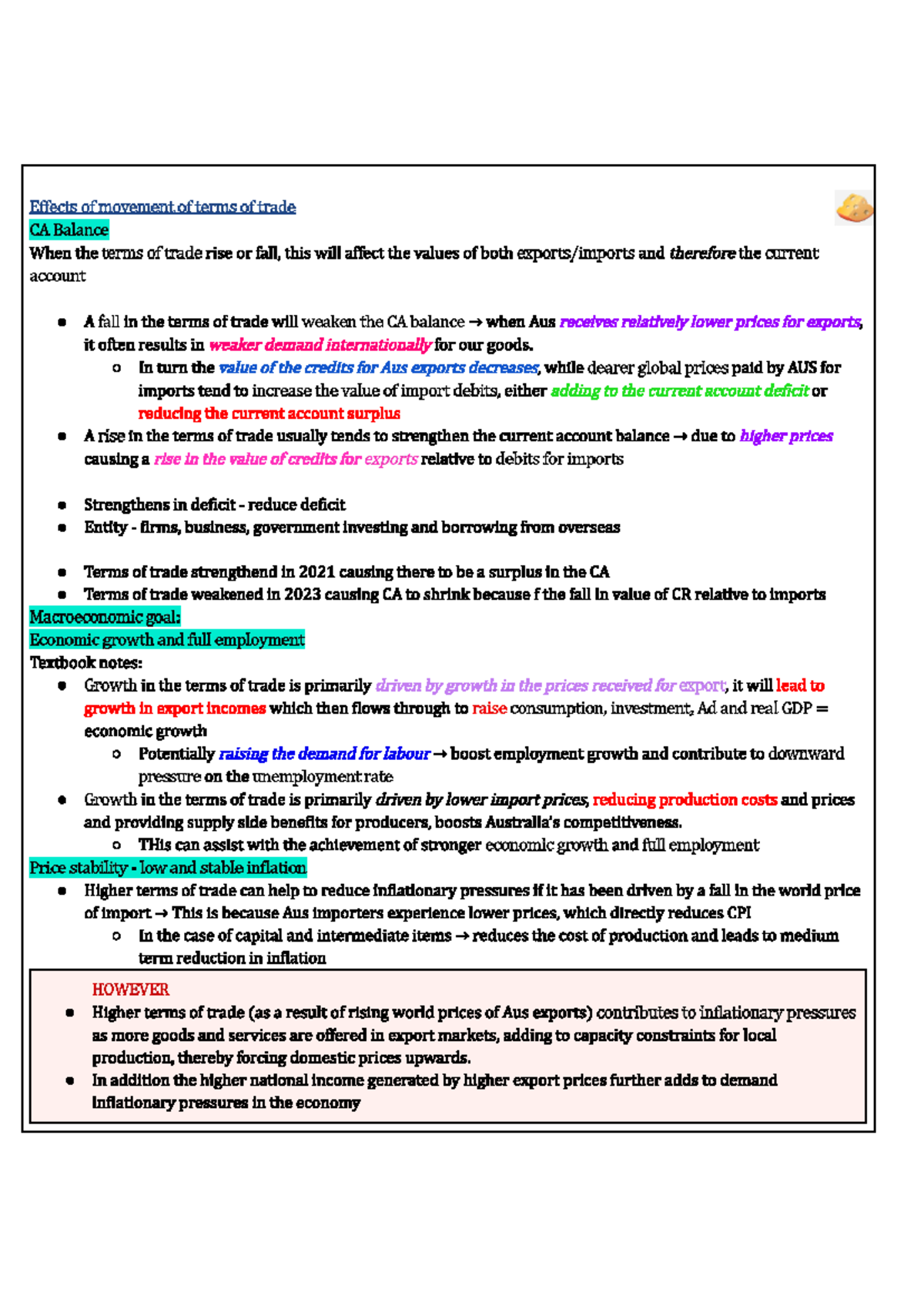 Economics terms of trade - Effects of movement of terms of trade CA ...