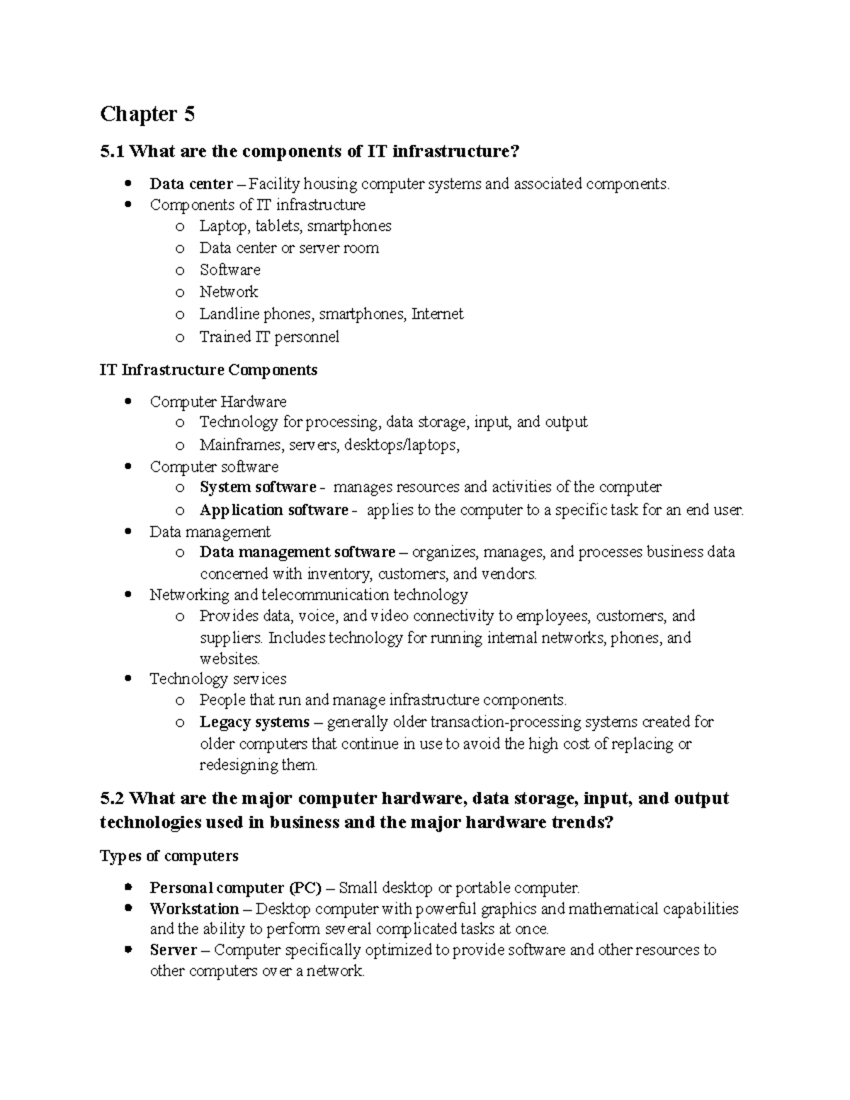 Chapter 5 Notes - Chapter 5 5 What are the components of IT ...