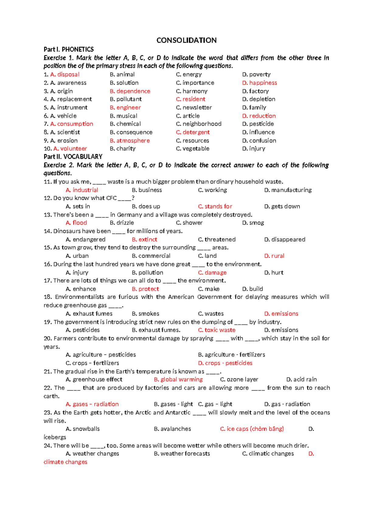 Consolidatio 1 - đề toán - CONSOLIDATION Part I. PHONETICS Exercise 1 ...