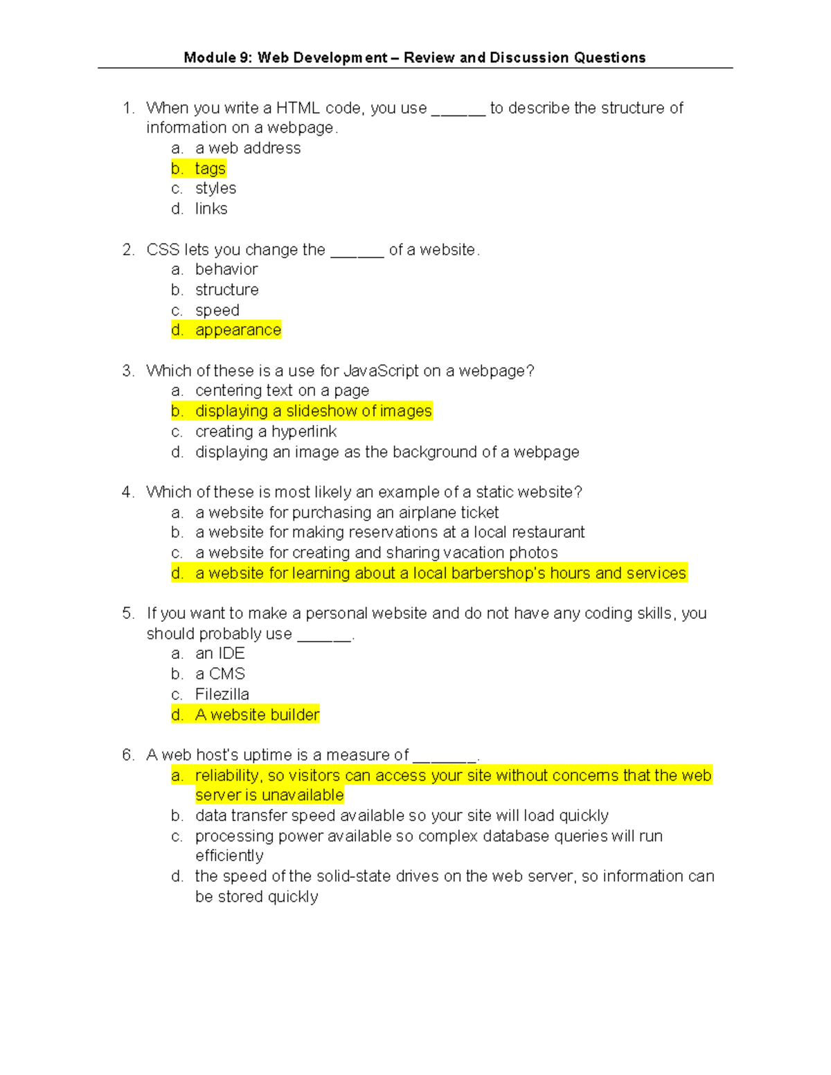 Module 9-Web Development Review and Discussion - 1 - Module 9: Web ...