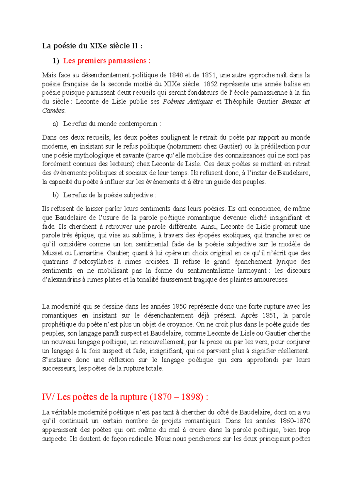 La poésie du XIXe siècle II - La poésie du XIXe siècle II : 1) Les ...