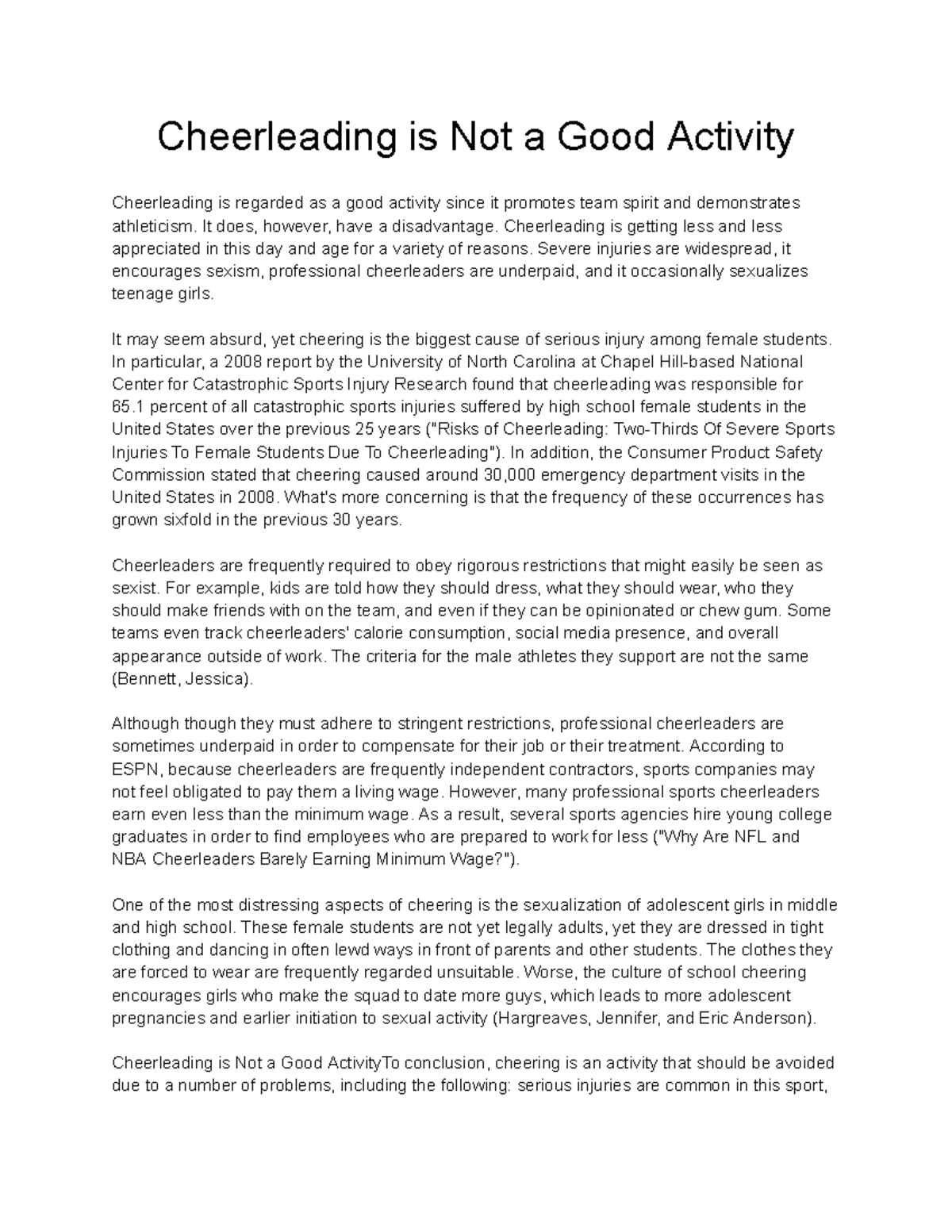 Cheerleading is Not a Good Activity - Cheerleading is Not a Good ...