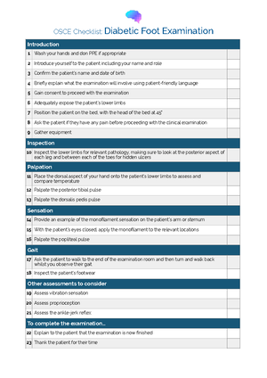 Diabetic Foot Exam Checklist
