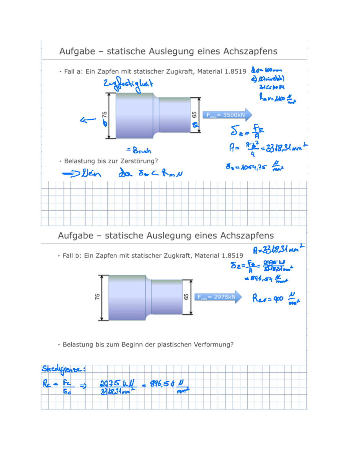 Maschinenelemente Seminar 1 - 100mm eNitrierstahl Zugfestigkeit sina ...