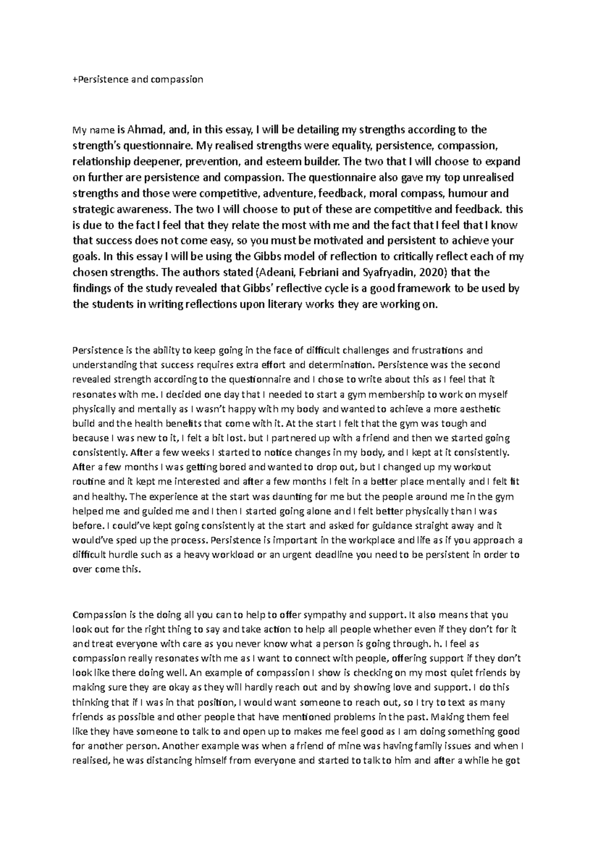 PPD assignment - +Persistence and compassion My name is Ahmad, and, in ...