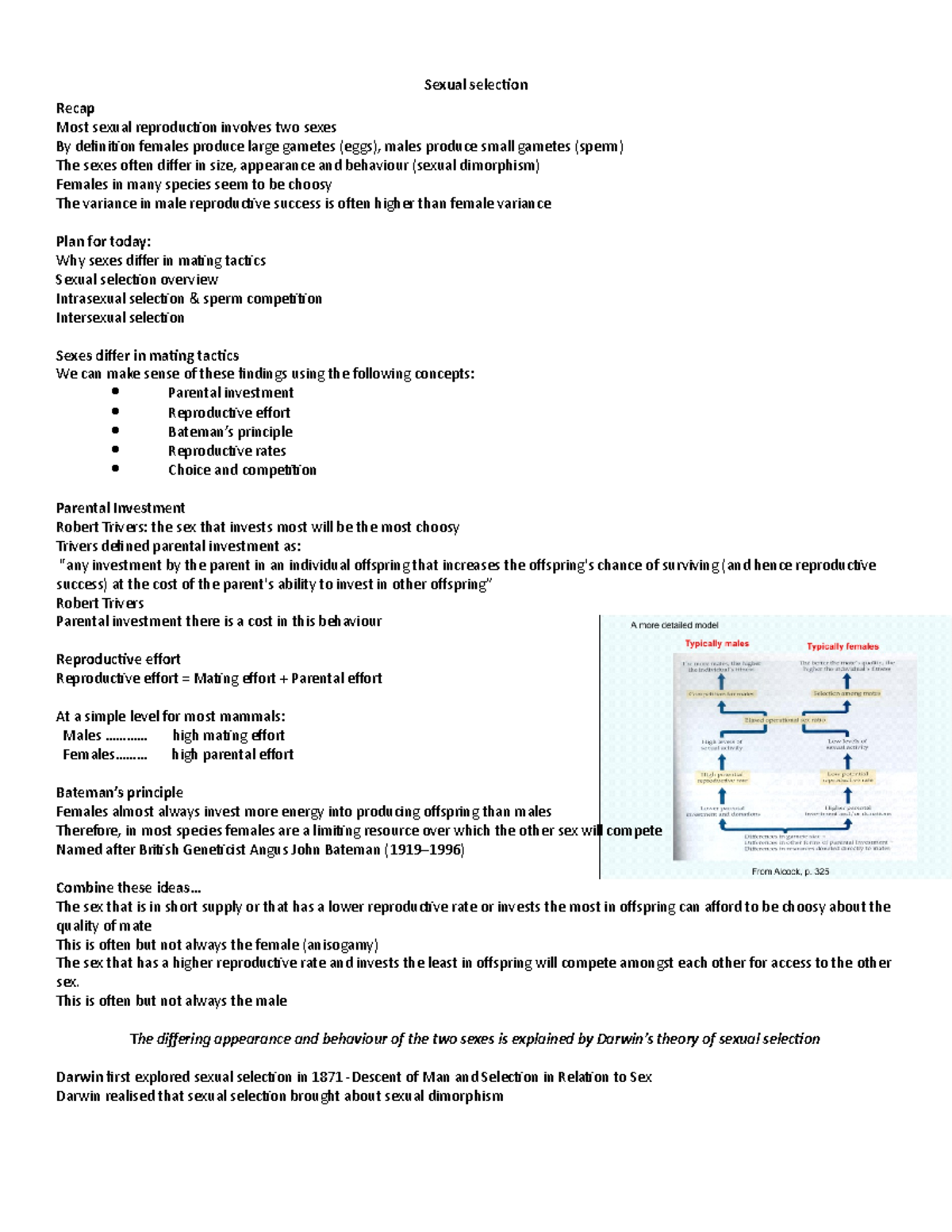 Sexual selection - Lecture notes 13 - Sexual selection Recap Most ...