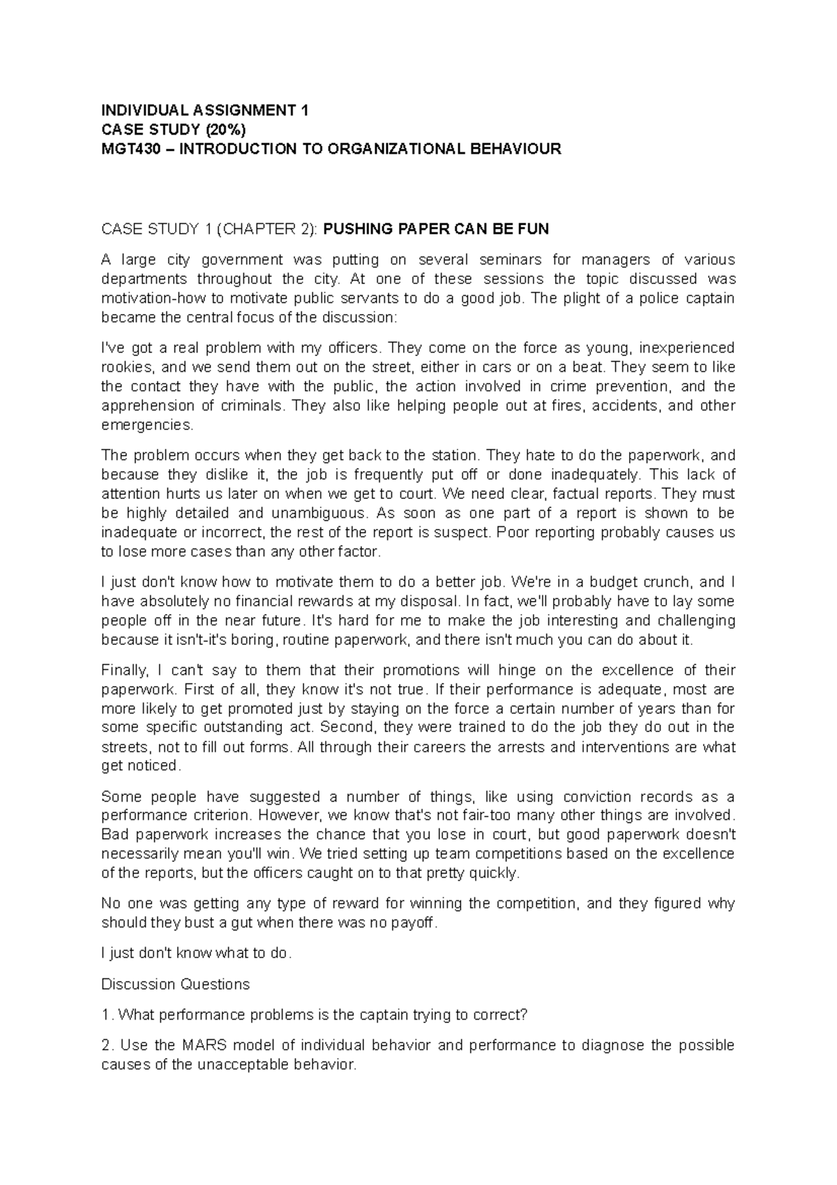 CASE Study 2023 - Goodluck - INDIVIDUAL ASSIGNMENT 1 CASE STUDY (20% ...