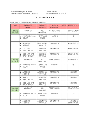 Physical fitness score sheet - A. Body Composition: Body Mass Index ...