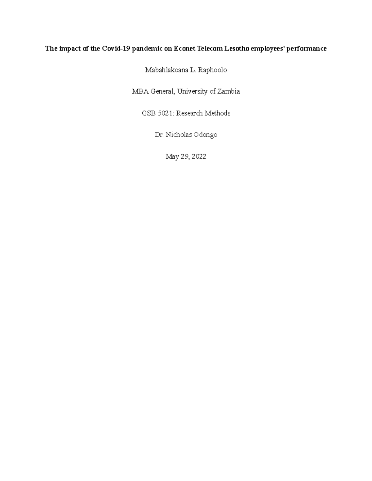 Module 2 Assignment - The impact of the Covid-19 pandemic on Econet ...