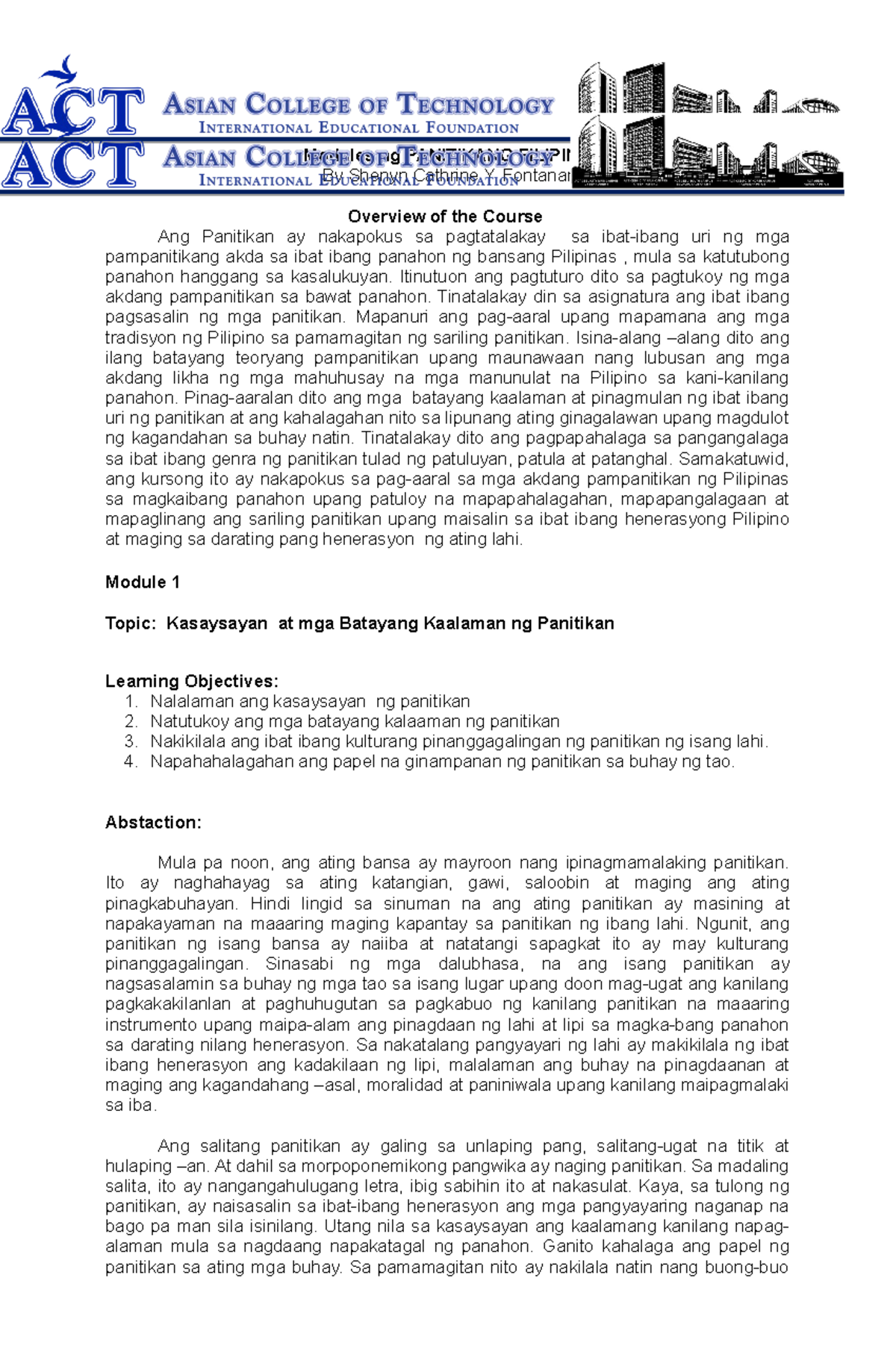 Paniti MOD 1 6 - adawdawdawdawd - Modules ng PANITIKANG FILIPINO By ...