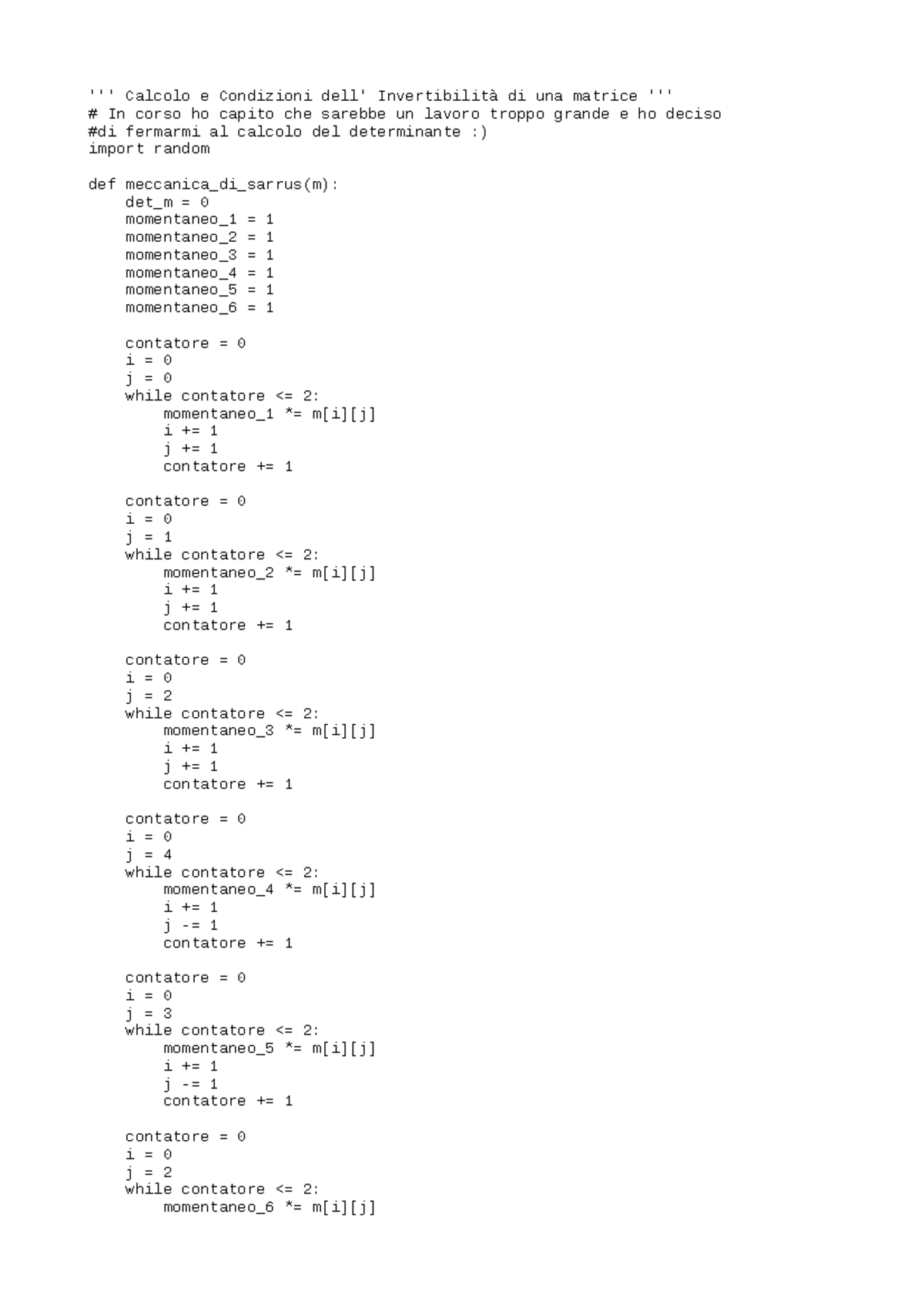 Esercitazione - Calcolo di invertibilità di una Matrice Python ...