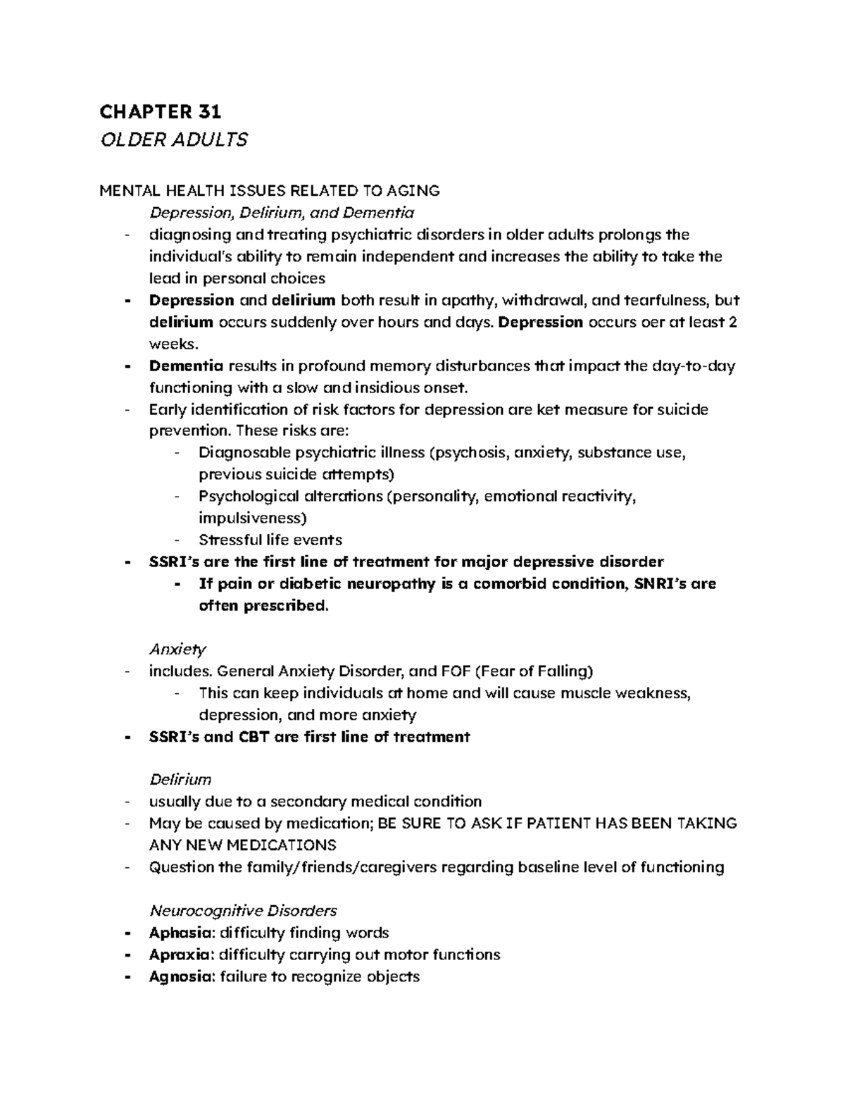 Chapter 31 - lecture notes - CHAPTER 31 OLDER ADULTS MENTAL HEALTH ...