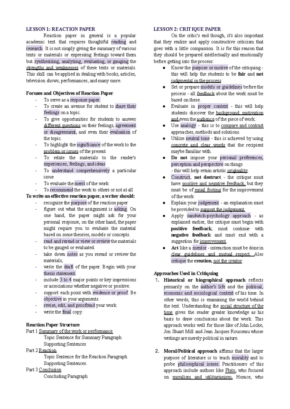 EAPP - Eapp notes - LESSON 1: REACTION PAPER Reaction paper in general ...