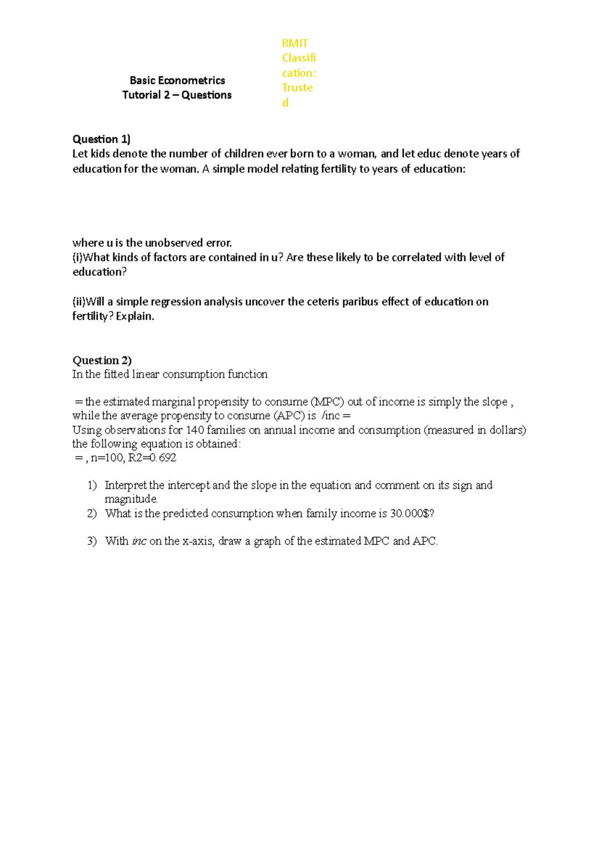ECON1066 Tutorial 2 Questions - ECON1066 - RMIT University - Studocu