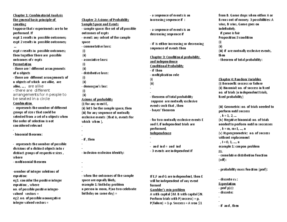 Cheat sheet - Chapter 1: Combinatorial Analysis the general basic ...