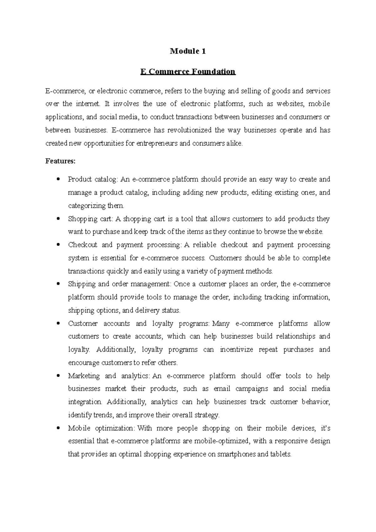 Module 1 Ecm - NOTES - Module 1 E Commerce Foundation E-commerce, or ...