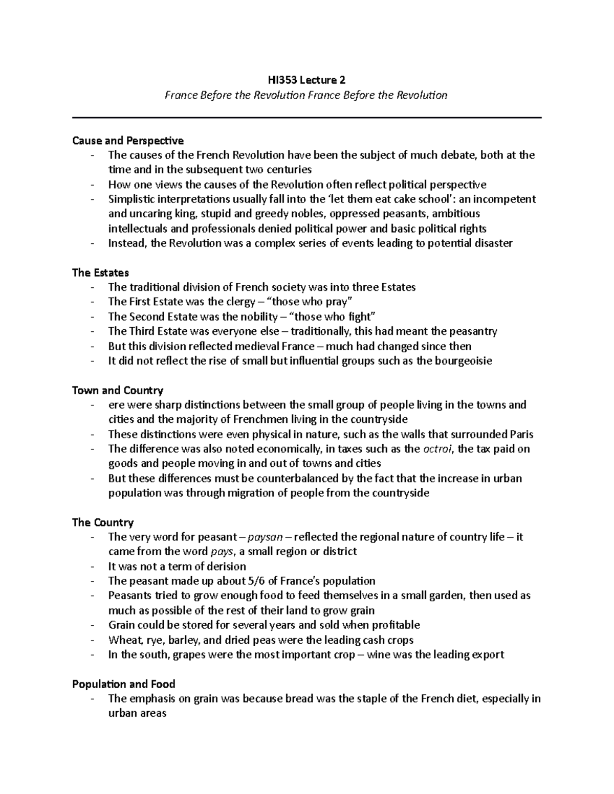 History 353- French revolution Lecture - HI353 Lecture 2 France Before ...