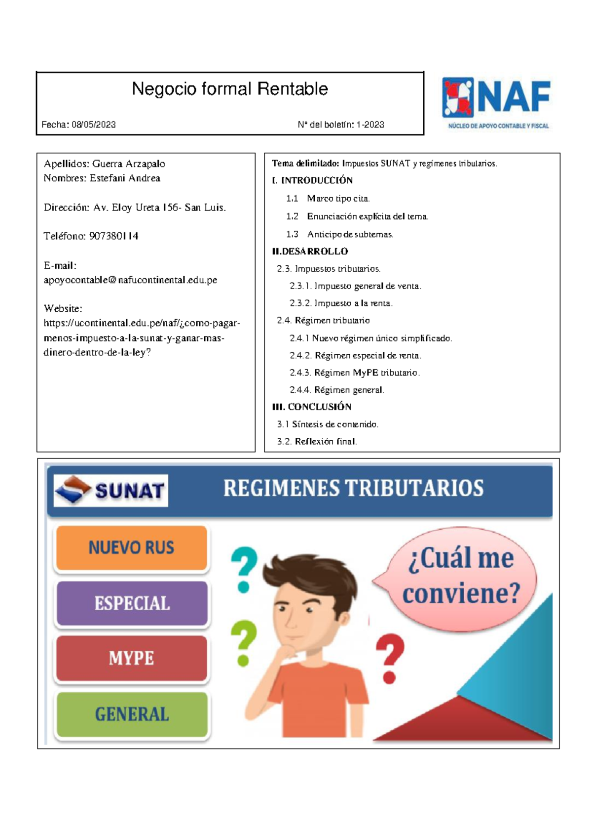 4. PAU4 Habilidades comunicativas - Negocio formal Rentable Fecha: 08/05/2023 N° del boletín: 1 ...