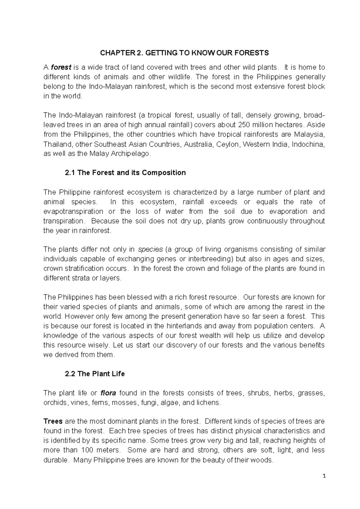 FRM 1 Introduction to Forestry - CHAPTER 2. GETTING TO KNOW OUR FORESTS ...