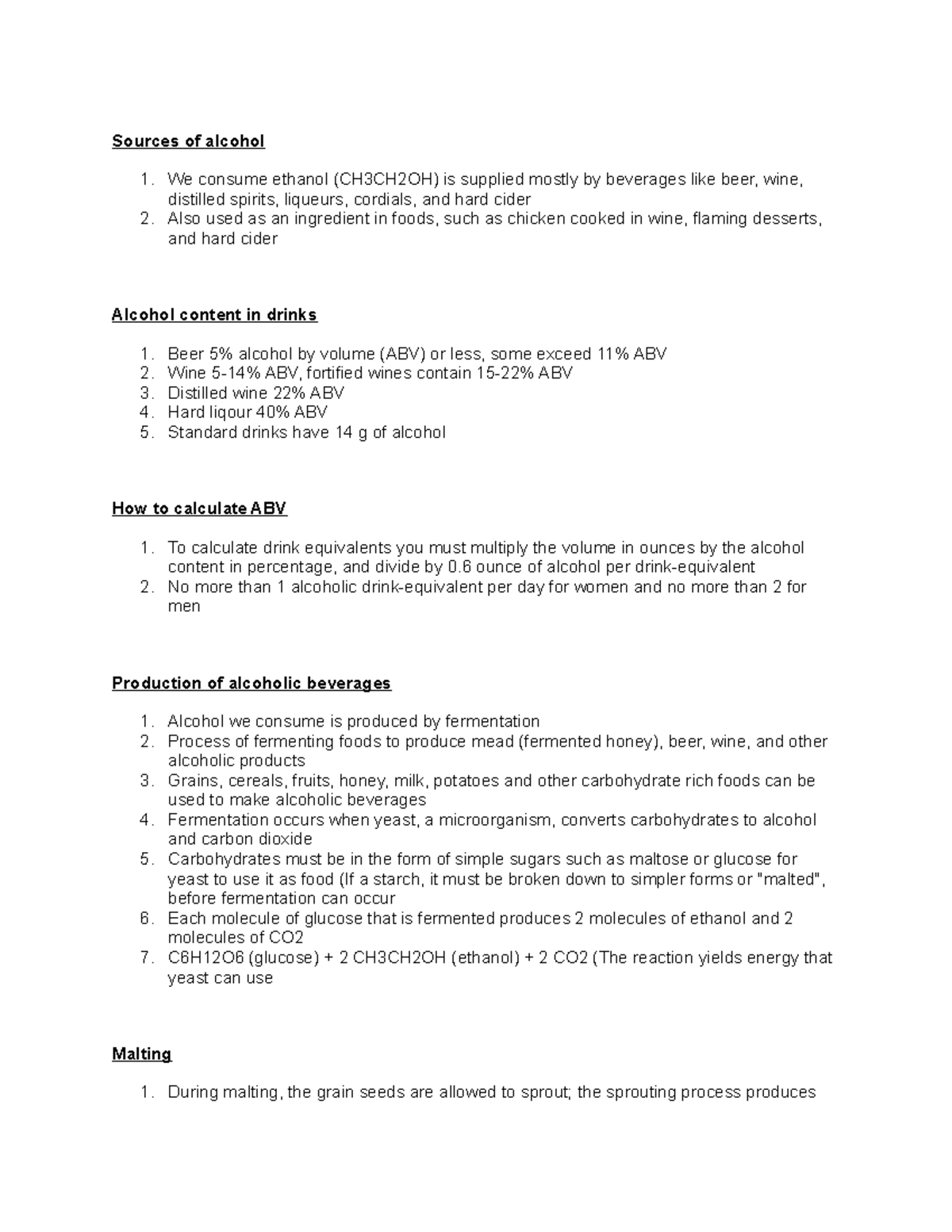 Chapter 8 Nutrition Notes - Sources of alcohol We consume ethanol ...