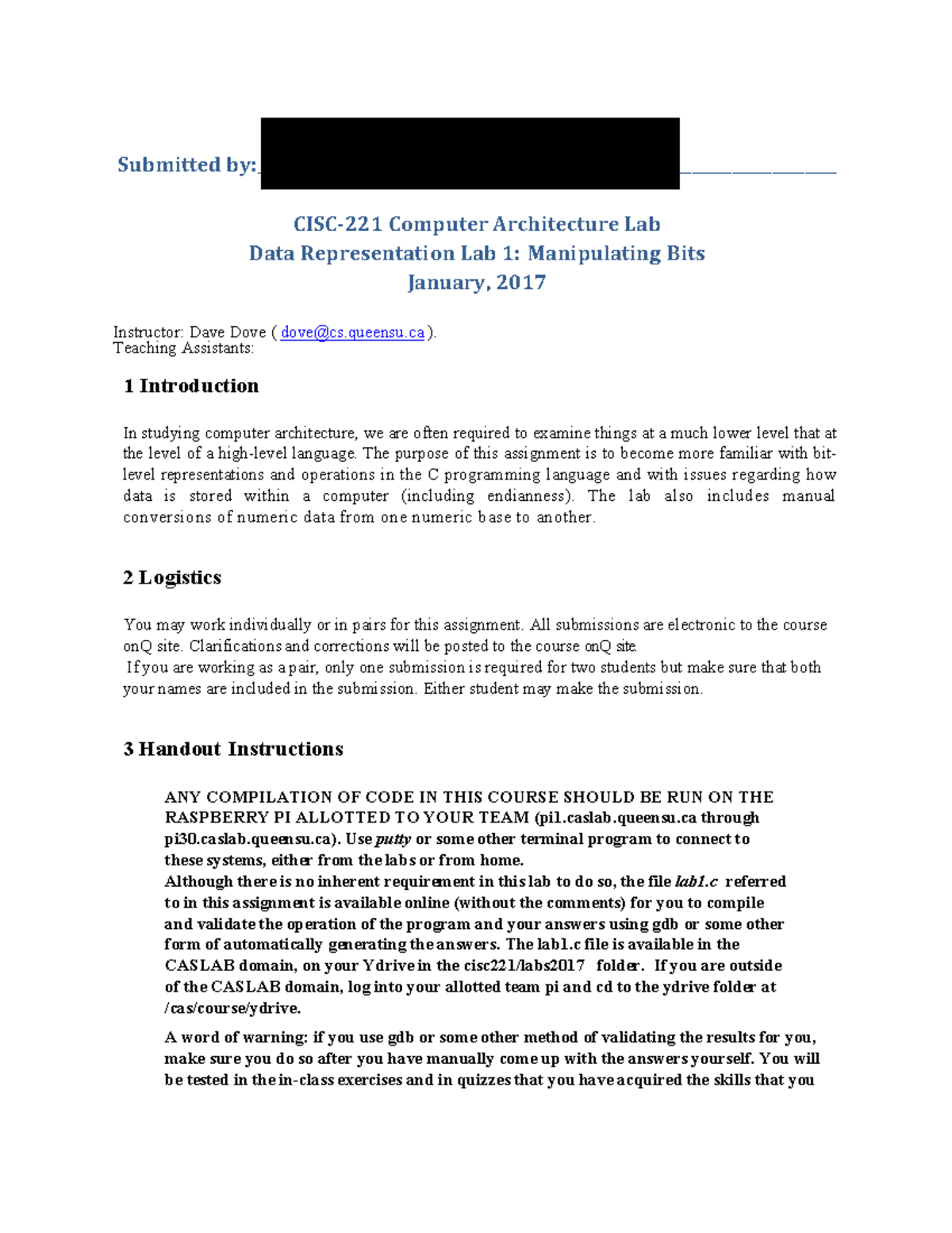 Lab 1 - Lab 1 for CISC 221 with Dave Doodoo Dove - Submitted by ...