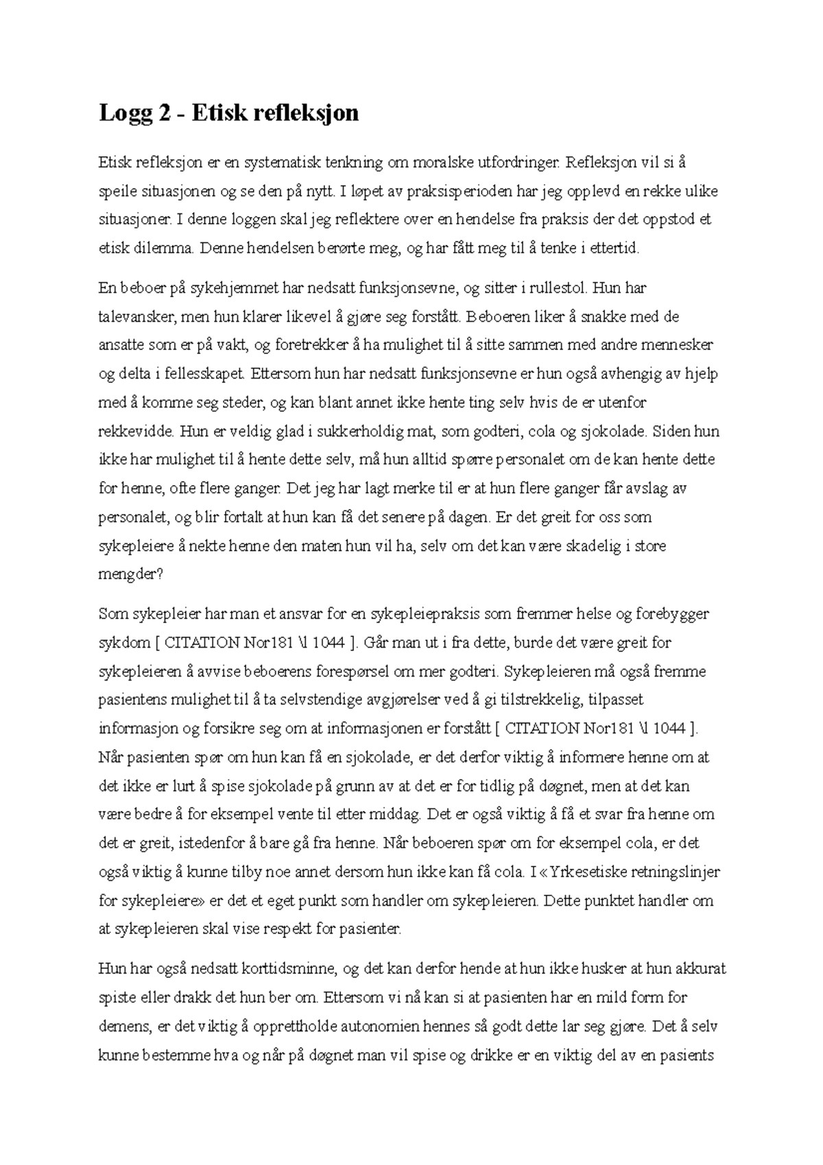 Logg 2 - Etisk refleksjon - SYBA3000 - OsloMet - Studocu