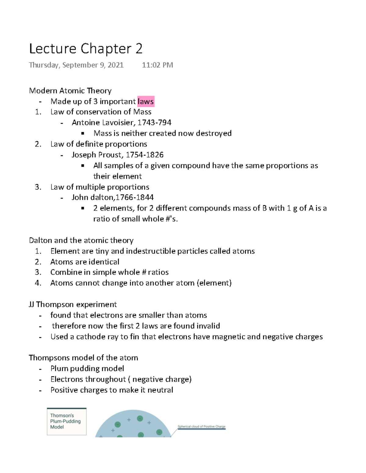 Lecture Chapter 2 - notes - Modern Atomic Theory - Made up of 3 ...