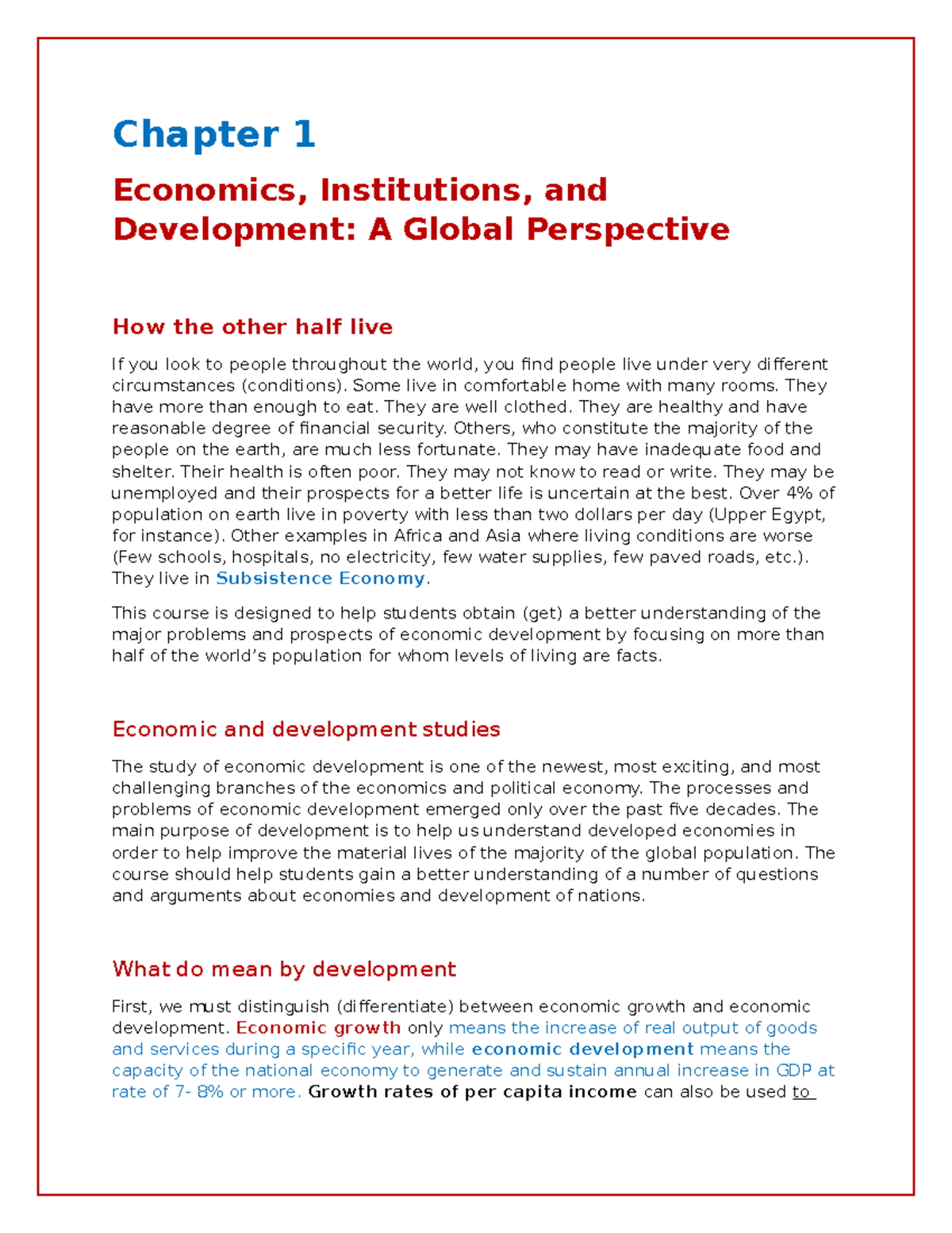 Chapter 1 - econ - Chapter 1 Economics, Institutions, and Development ...
