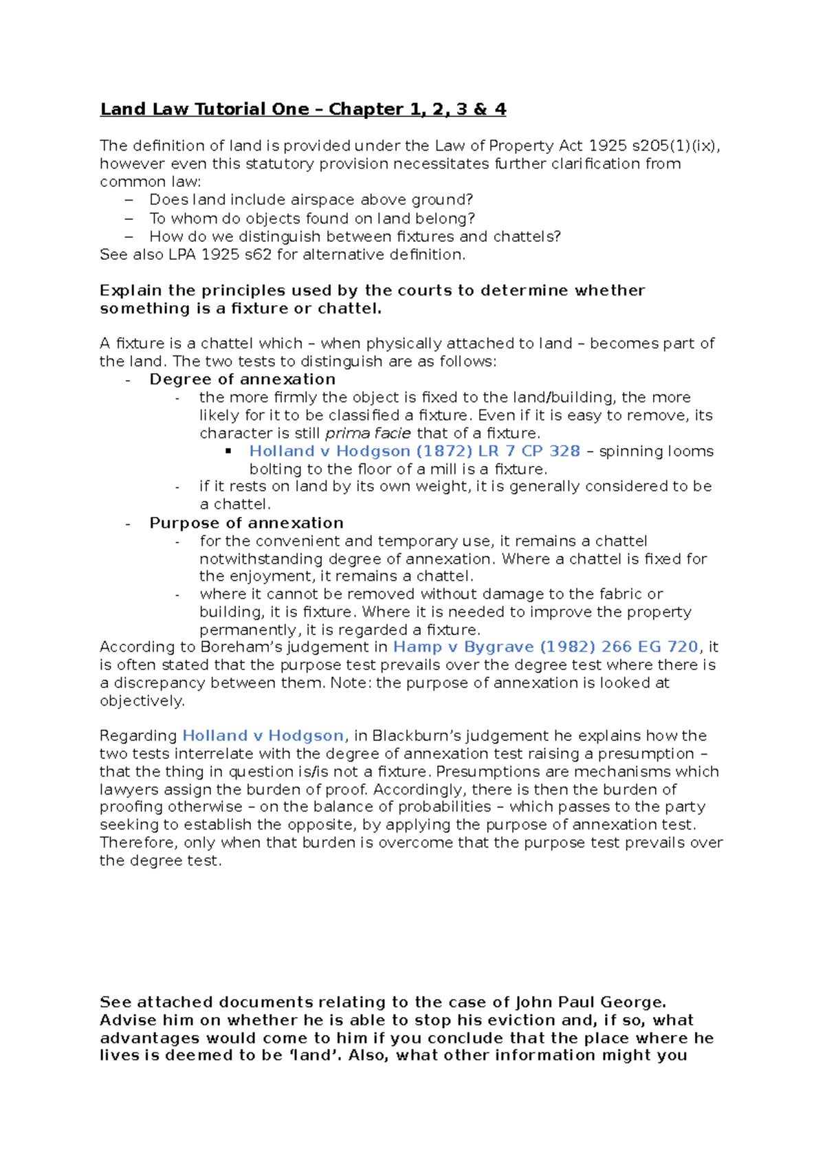 Land Tutorials - Land - Land Law Tutorial One – Chapter 1, 2, 3 & 4 The ...
