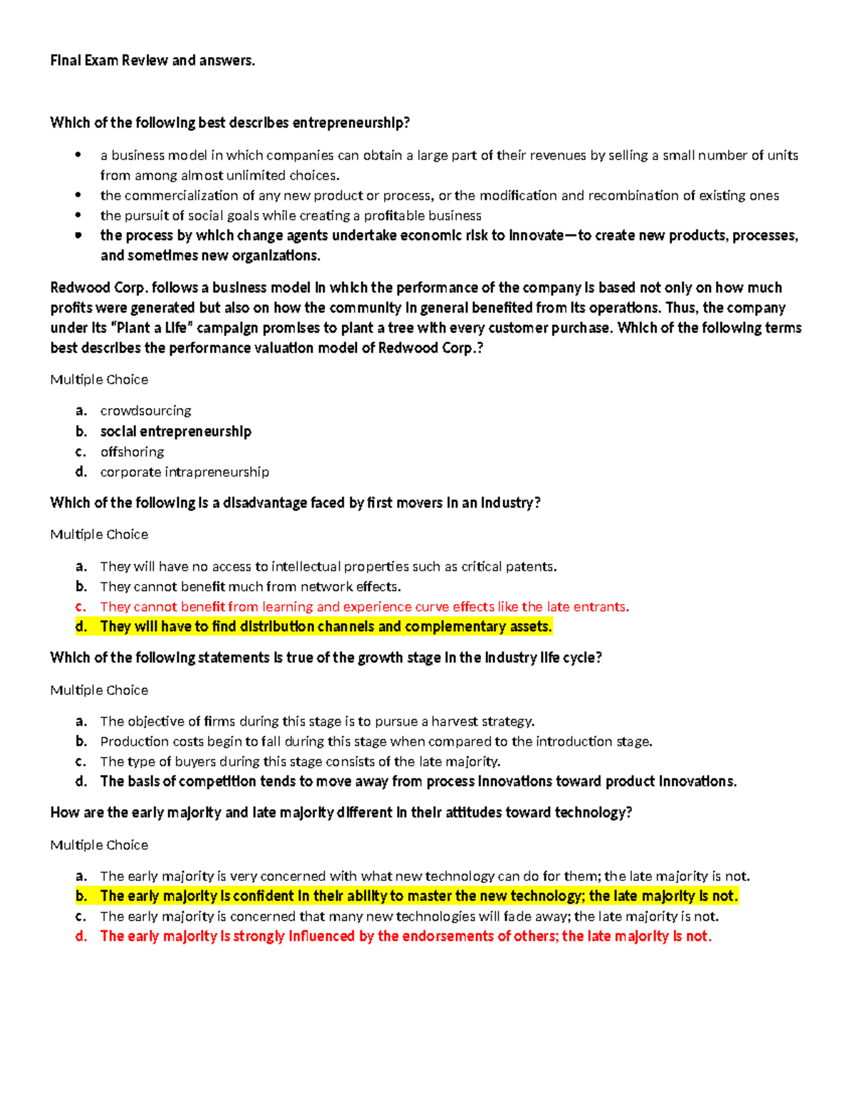 Final Exam Review Question and Answers - Final Exam Review and answers. Which of the following ...