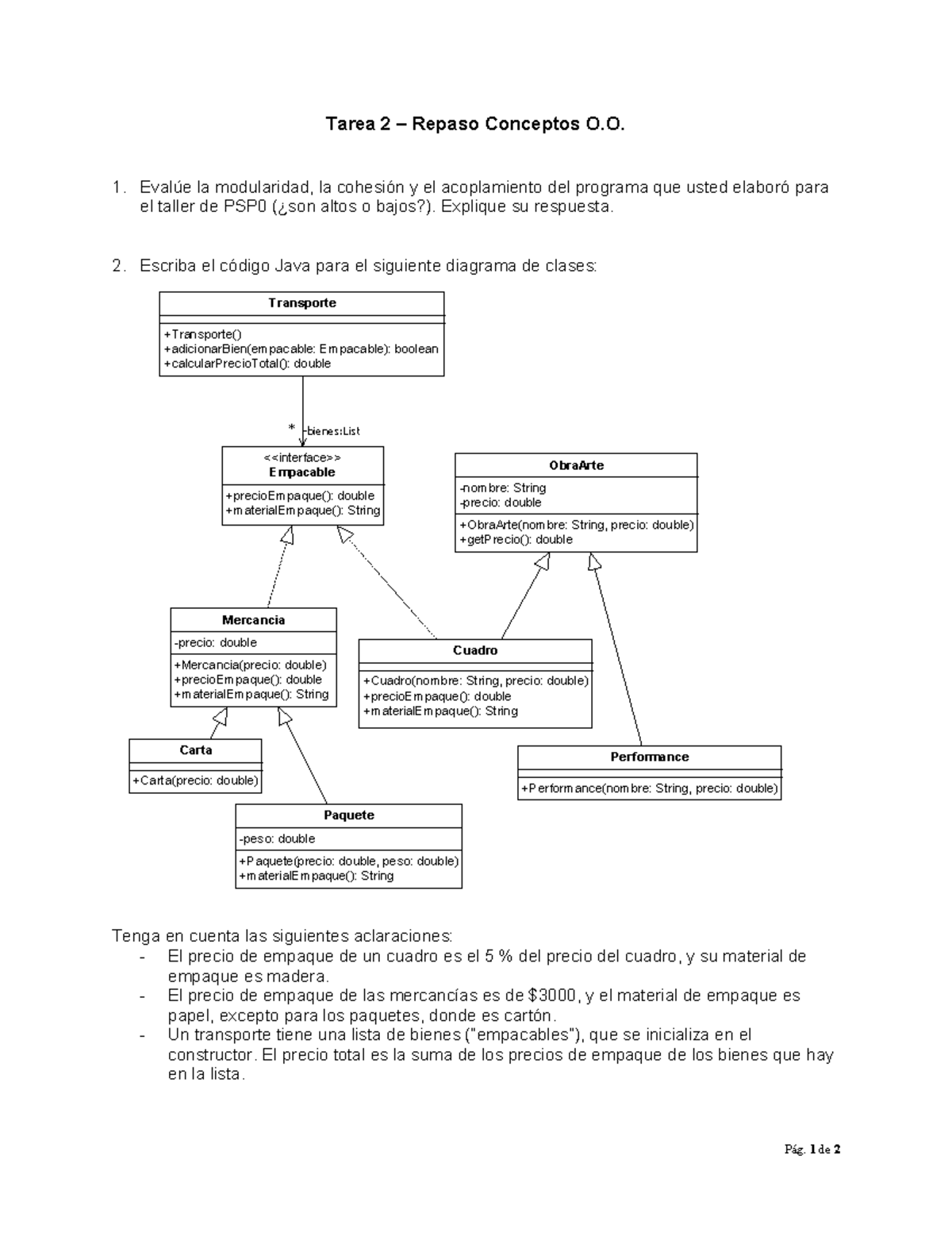 Tarea 2 Ing Sw I 182 Repaso OO 2 - Tarea 2 Repaso Conceptos O. 1. la ...