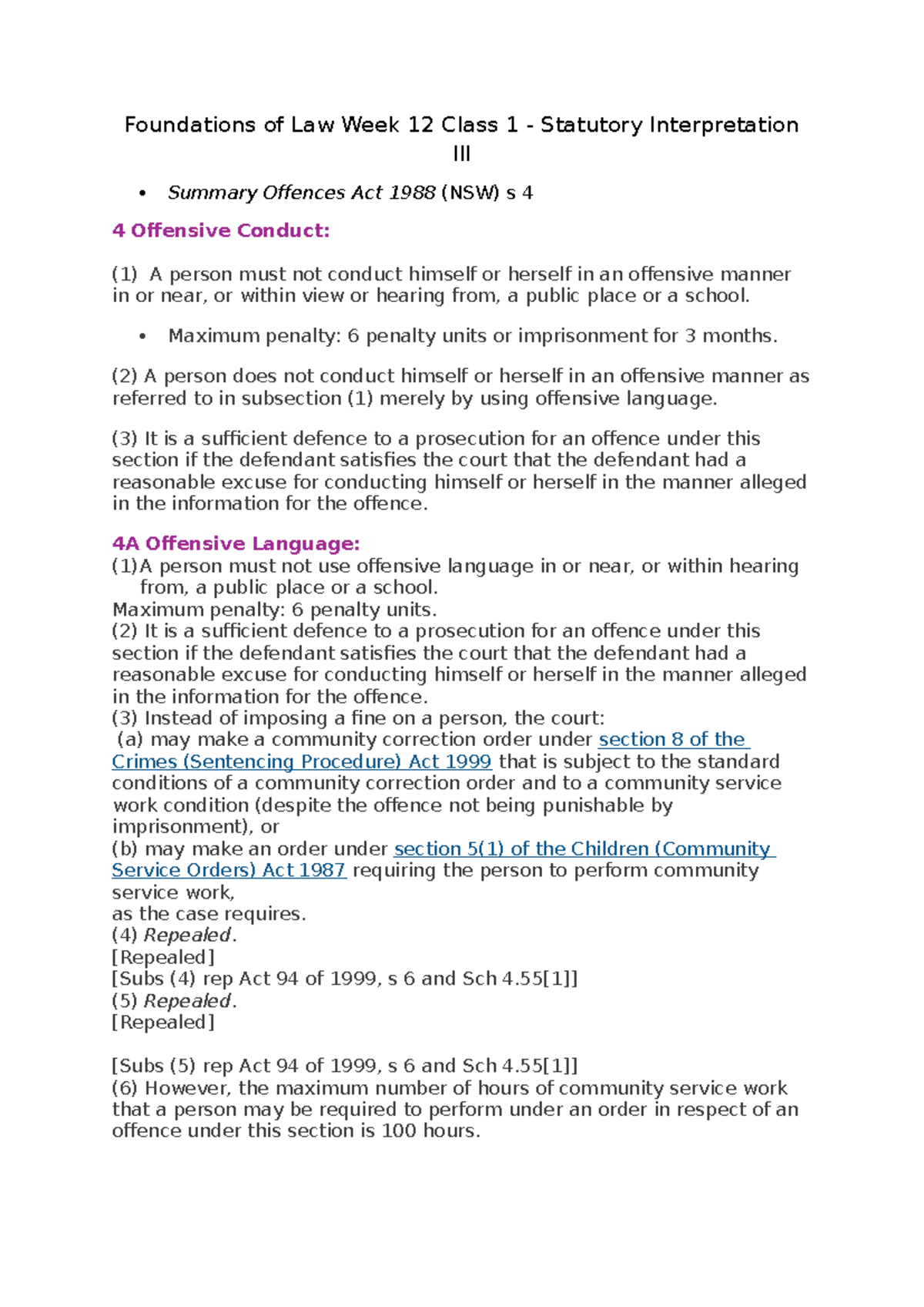 FOLWeek 12 Class 1 - Foundations of Law Week 12 Class 1 - Statutory ...