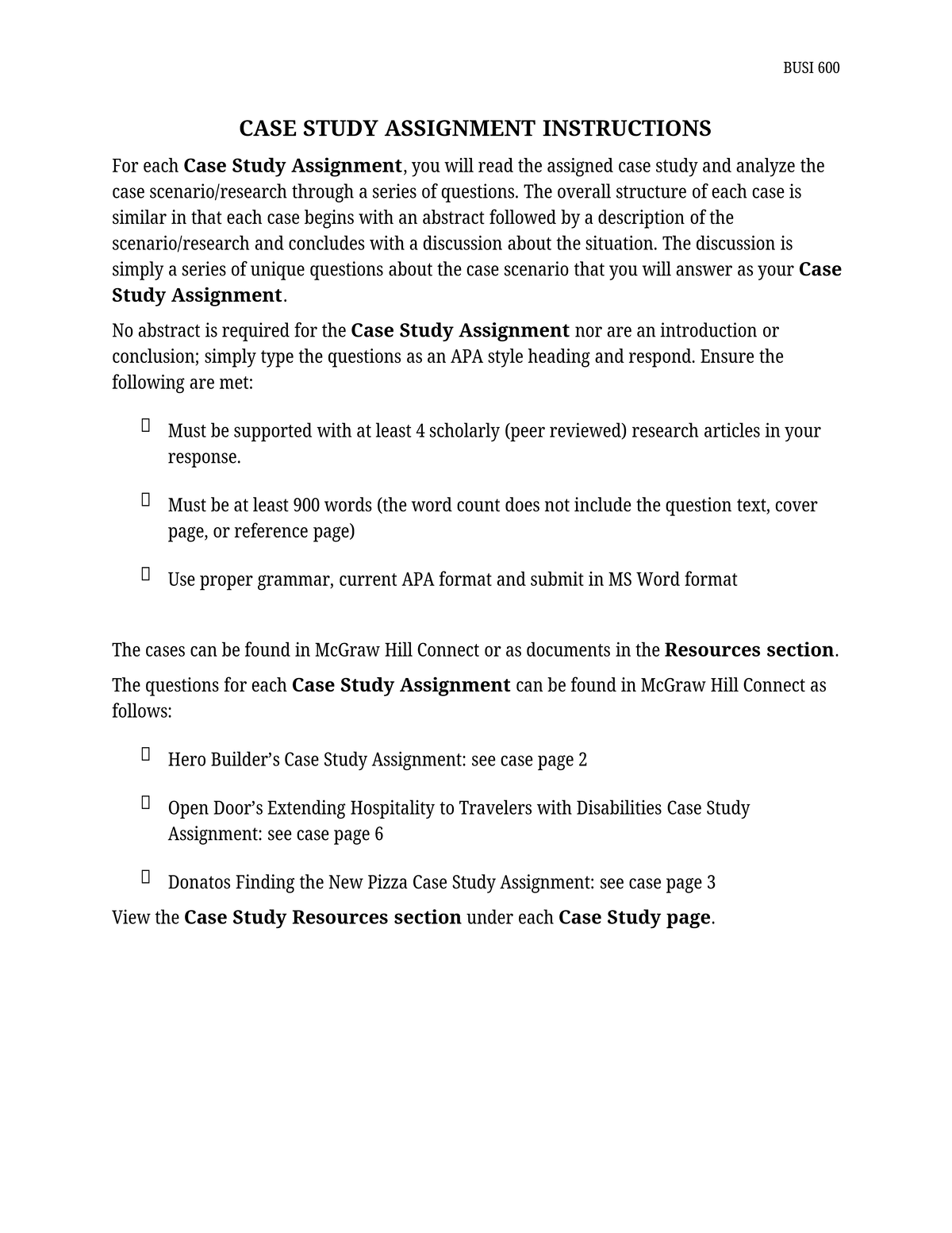 Case Study Assignment Instructions - BUSI 600 CASE STUDY ASSIGNMENT ...