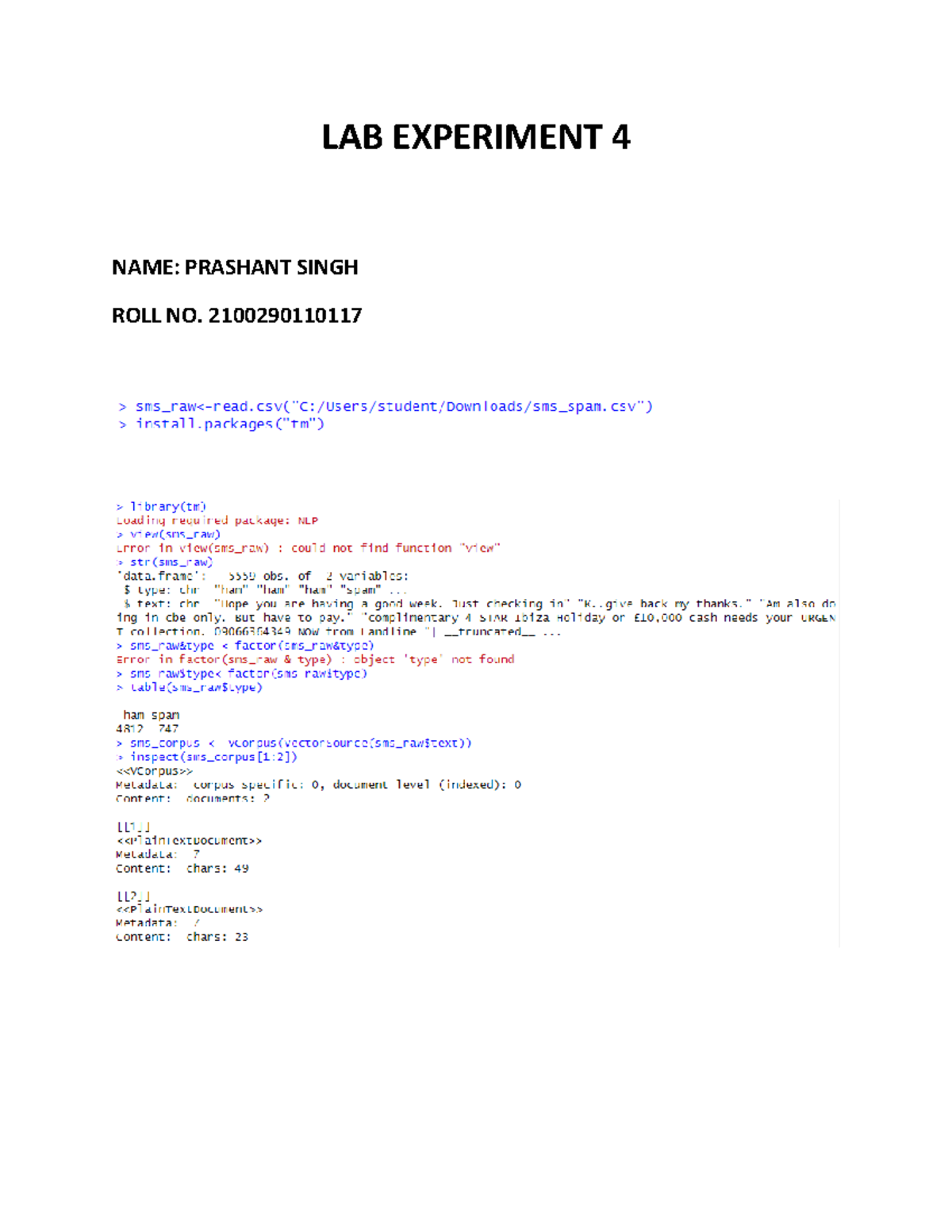 Da lab4 117 - B.Tech - LAB EXPERIMENT 4 NAME: PRASHANT SINGH ROLL NO. 2100290110117 ...