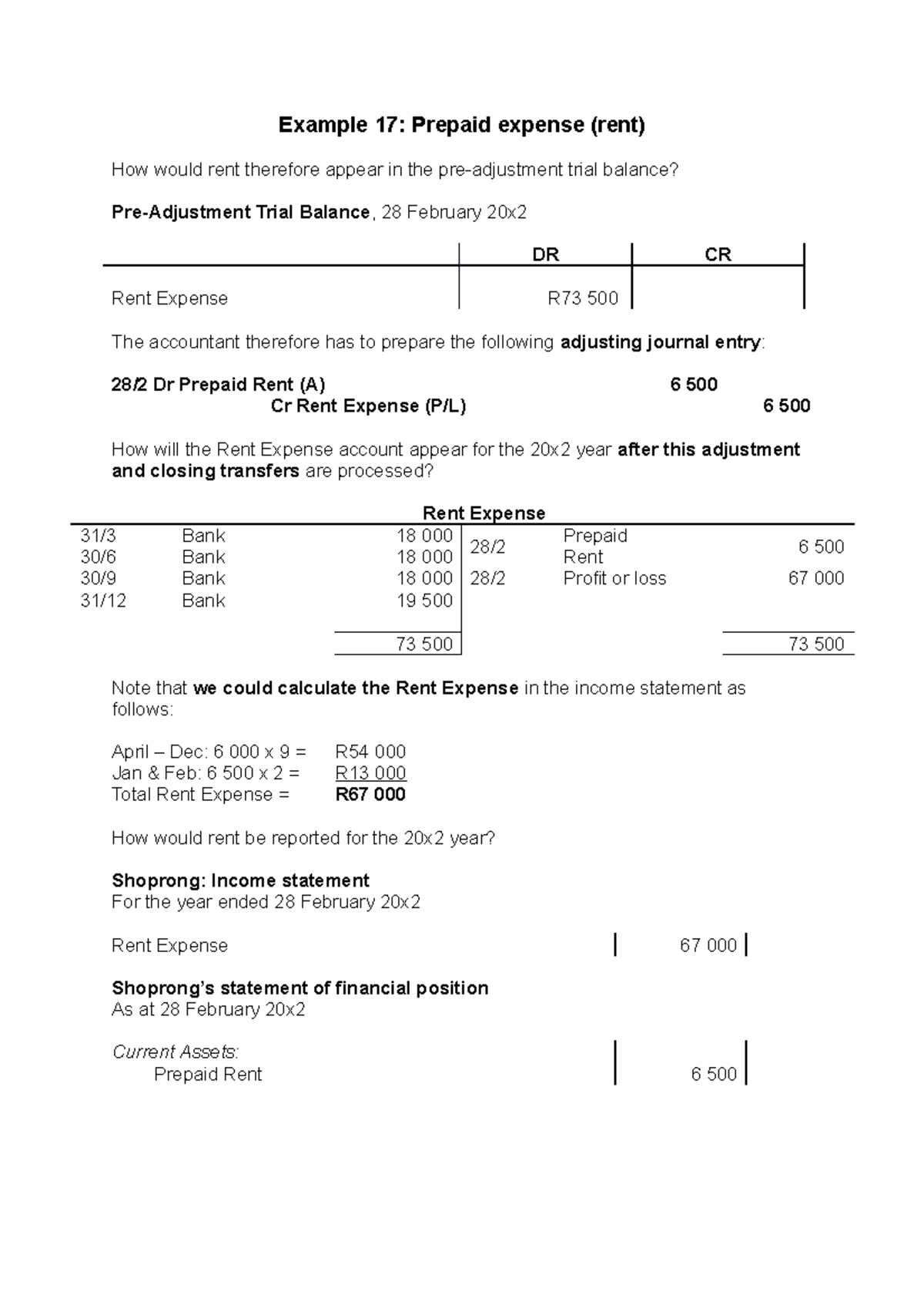 Prepaid Example 17 - Example 17: Prepaid expense (rent) How would rent ...