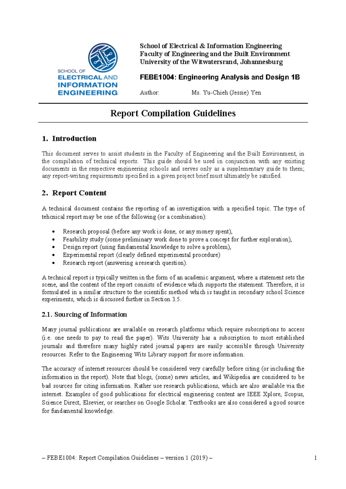Report compilation guidelines v1 FEBE - School of Electrical ...