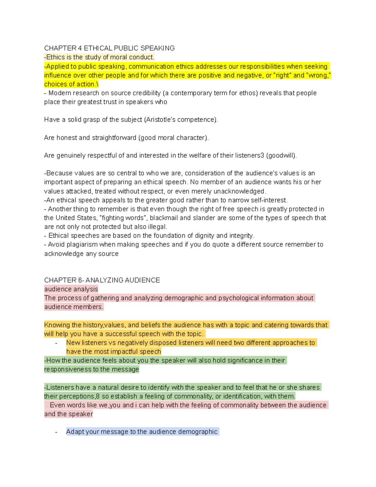 Chapter 4-6 notes - english - CHAPTER 4 ETHICAL PUBLIC SPEAKING -Ethics ...