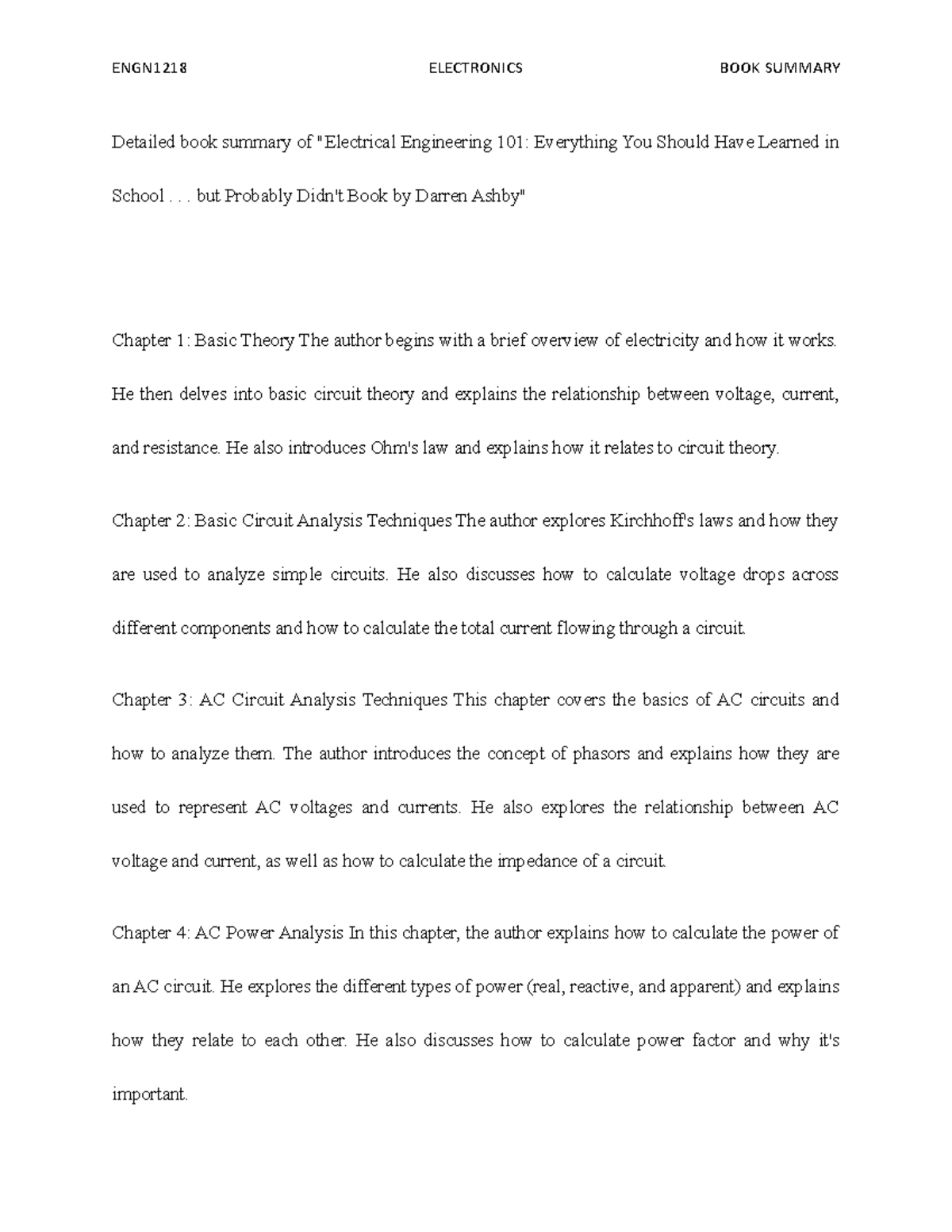 Detailed book summary of Electrical Engineering 101 Everything You Should Have Learned in School ...