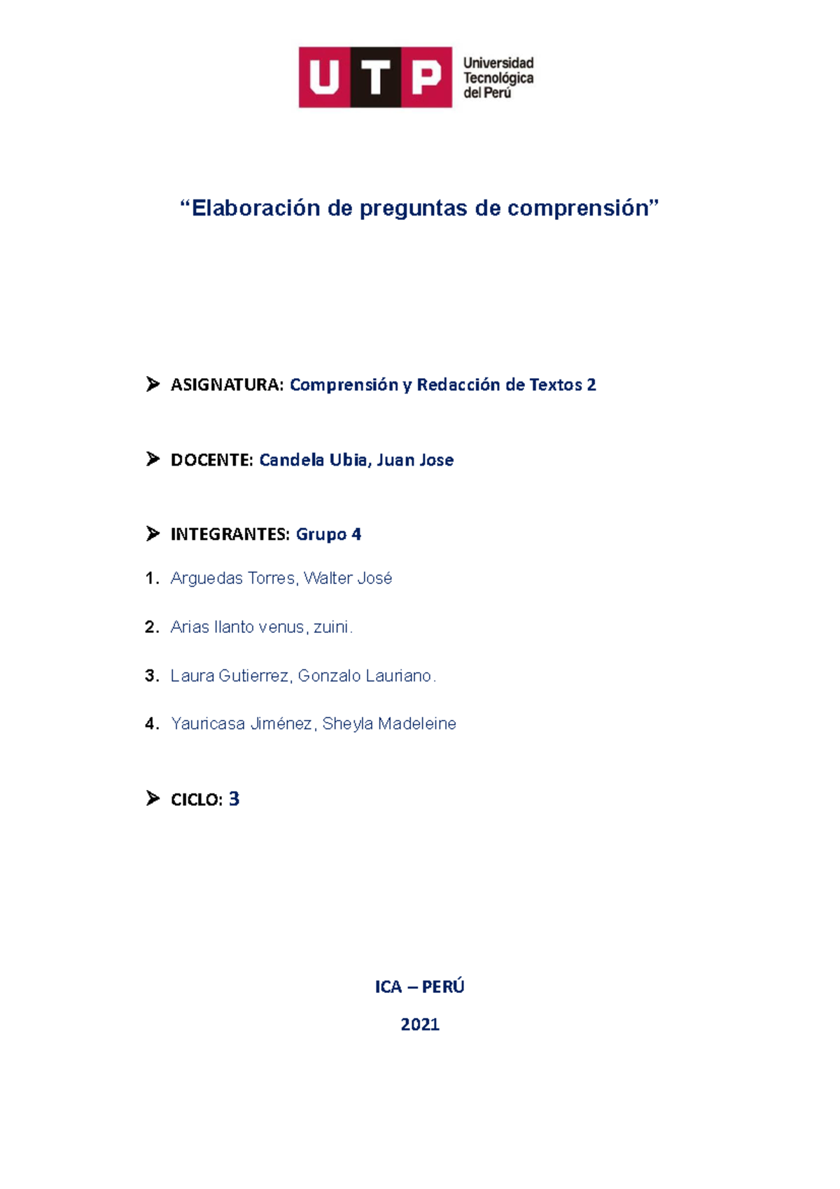 Preguntas de comprension - “Elaboración de preguntas de comprensión ...