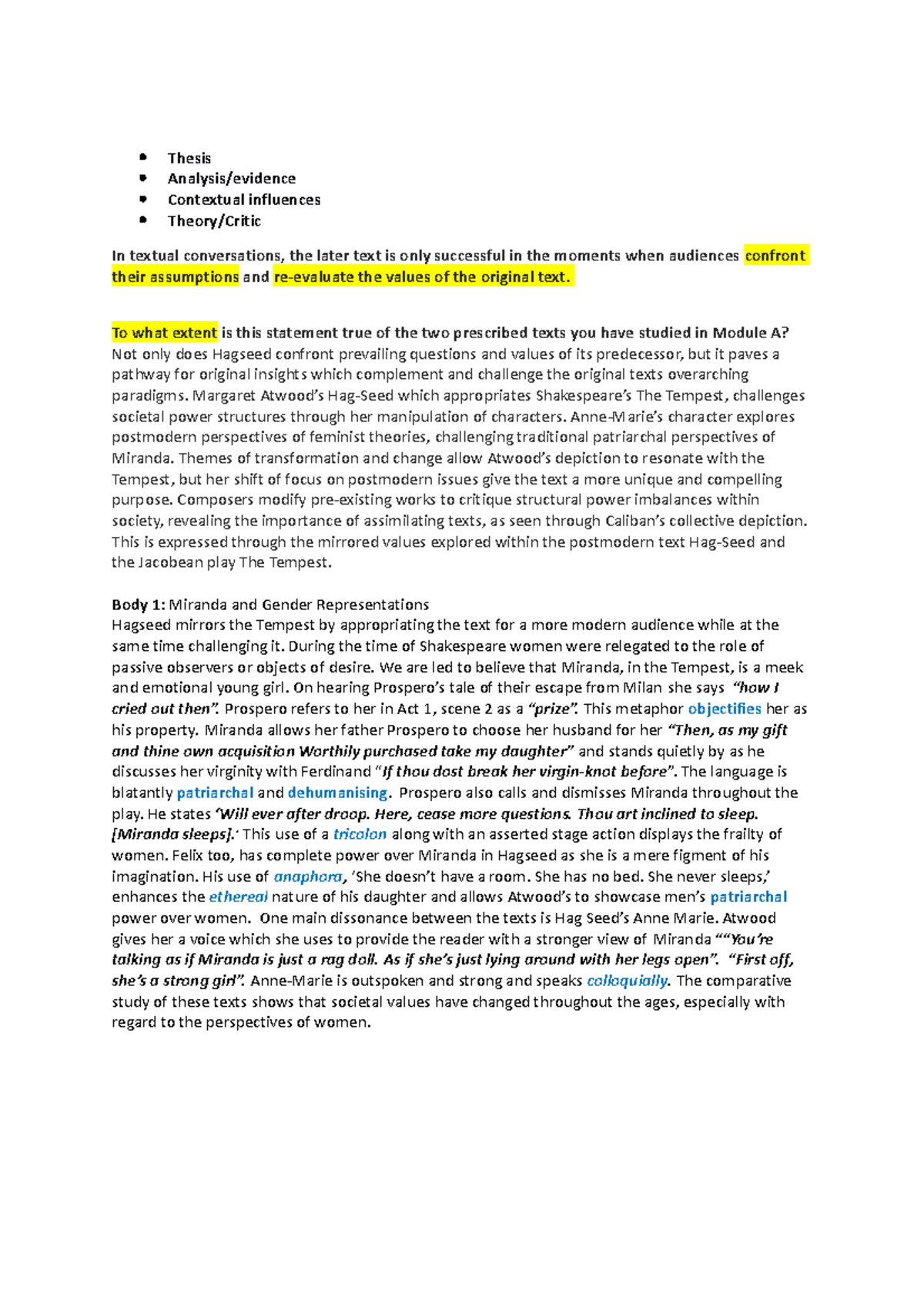 MOD A essay - Thesis Analysis/evidence Contextual influences Theory ...