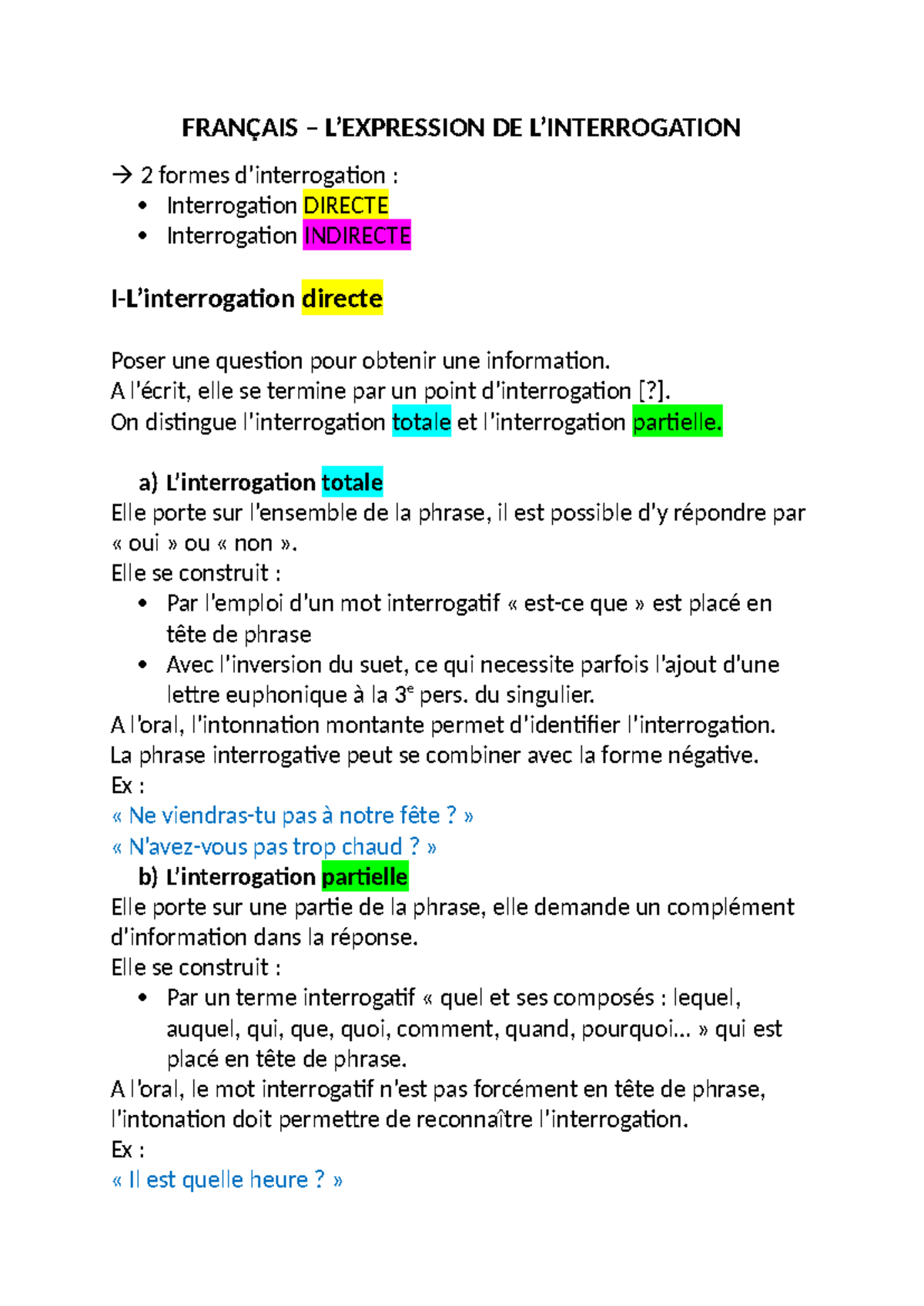 L'expression de l'interrogation - FRANÇAIS – L’EXPRESSION DE L ...