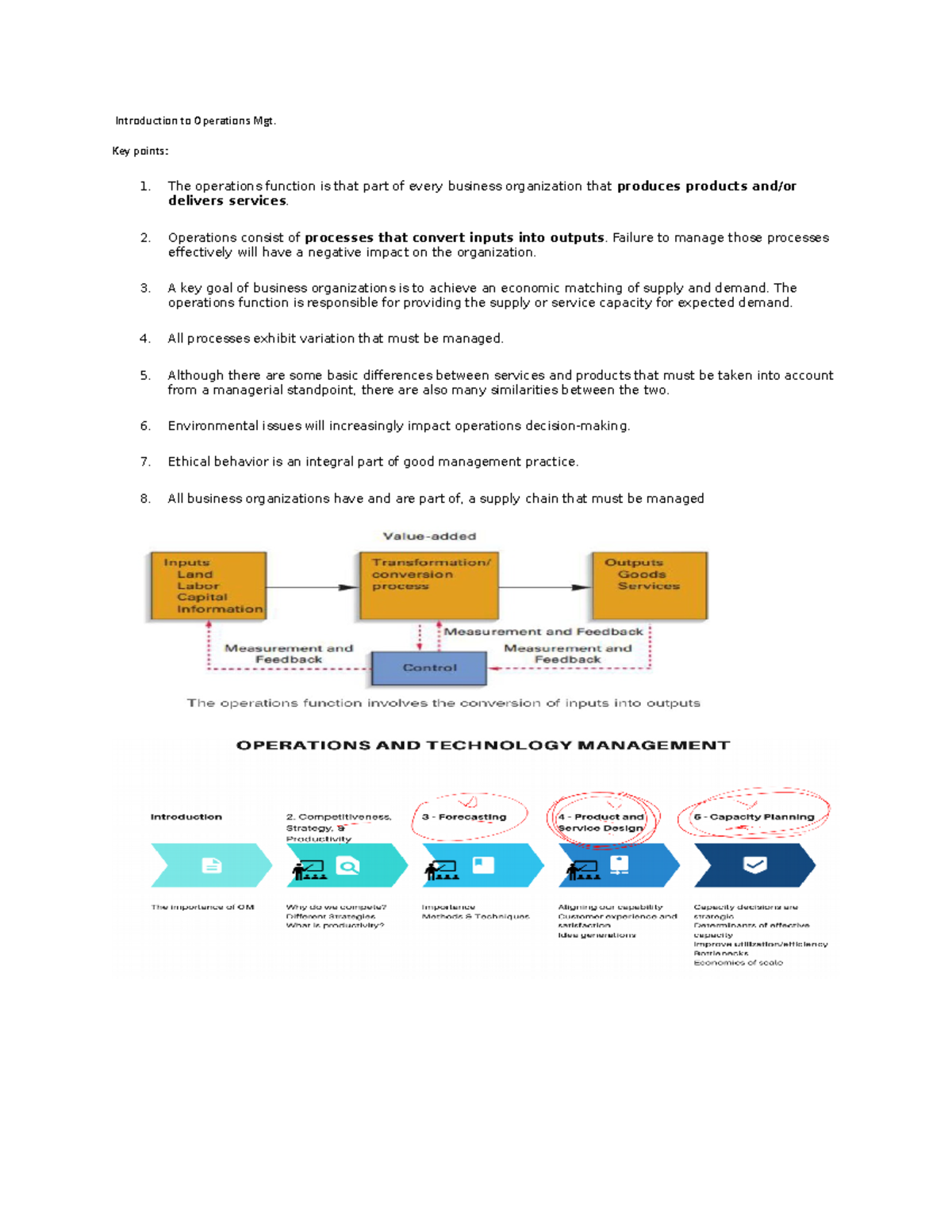 Operations Mgt Outline Review - Introduction to Operations Mgt. Key ...