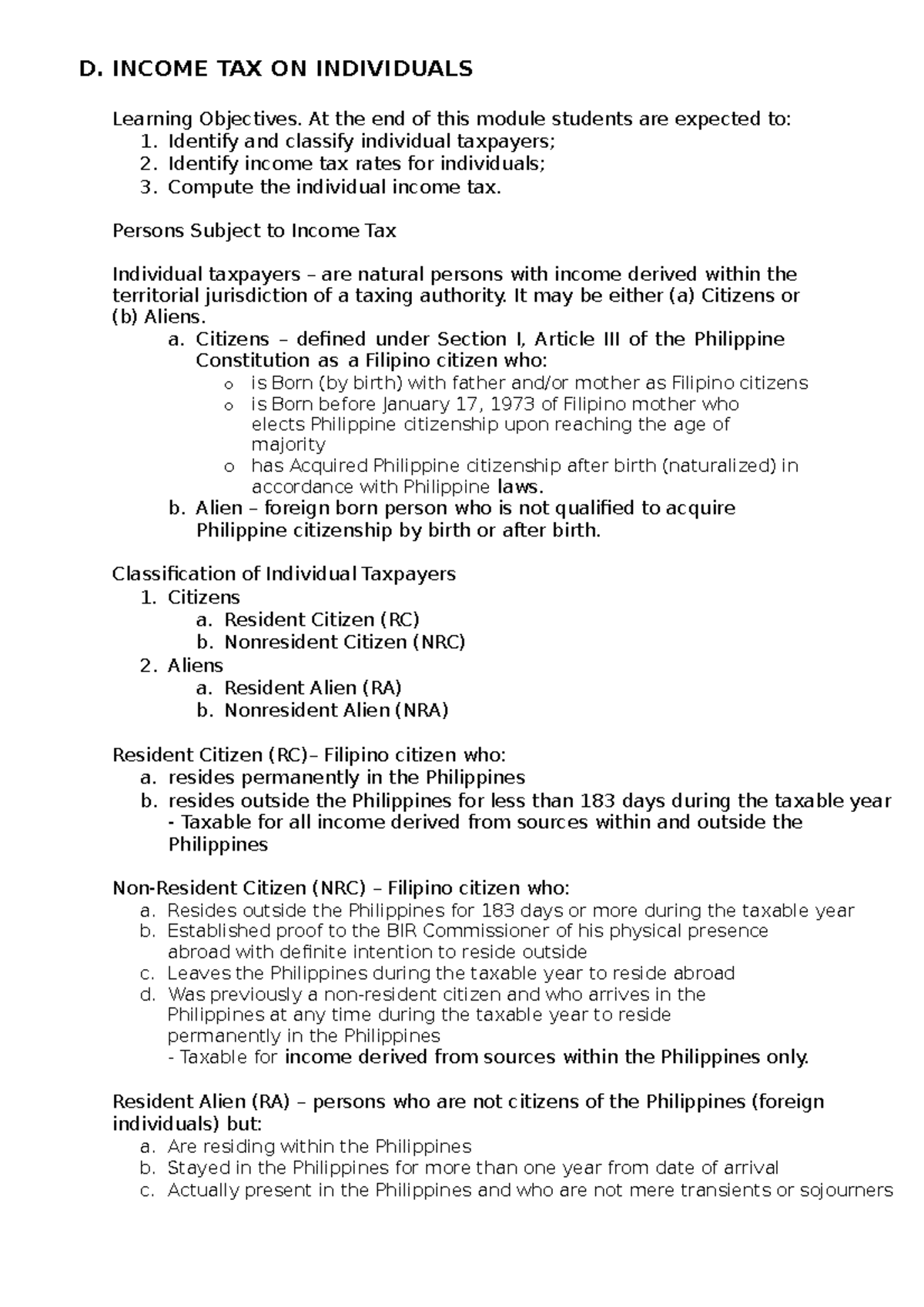 Module 4 Income TAX ON Individuals - Accounting - Studocu