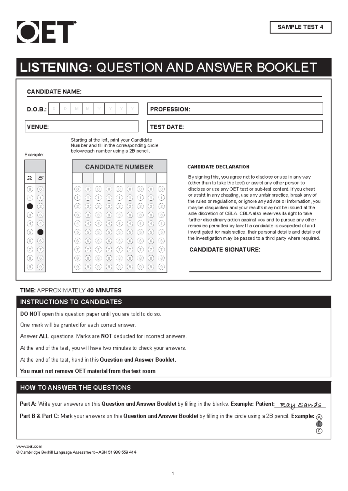 Sample Test 4 Listening QP - LISTENING: QUESTION AND ANSWER BOOKLET HOW ...