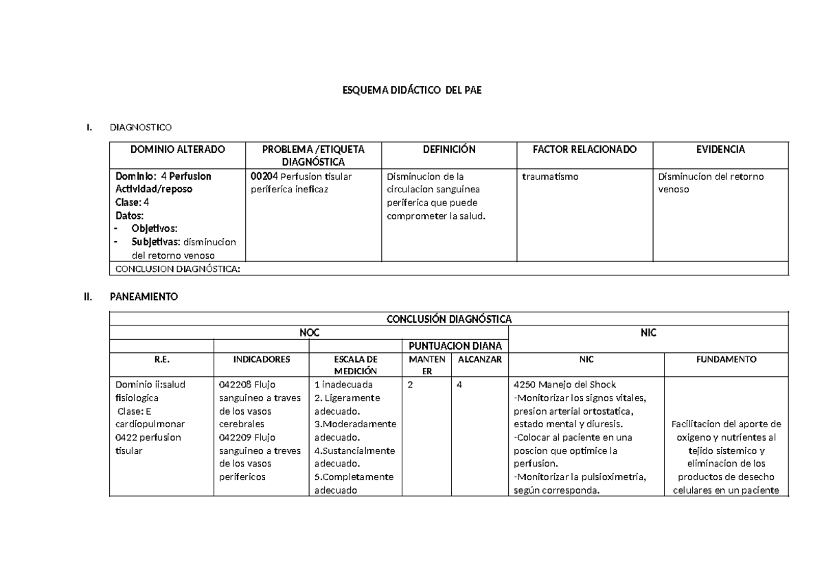 Esquema Didactico neissa - ESQUEMA DIDÁCTICO DEL PAE I. DIAGNOSTICO ...