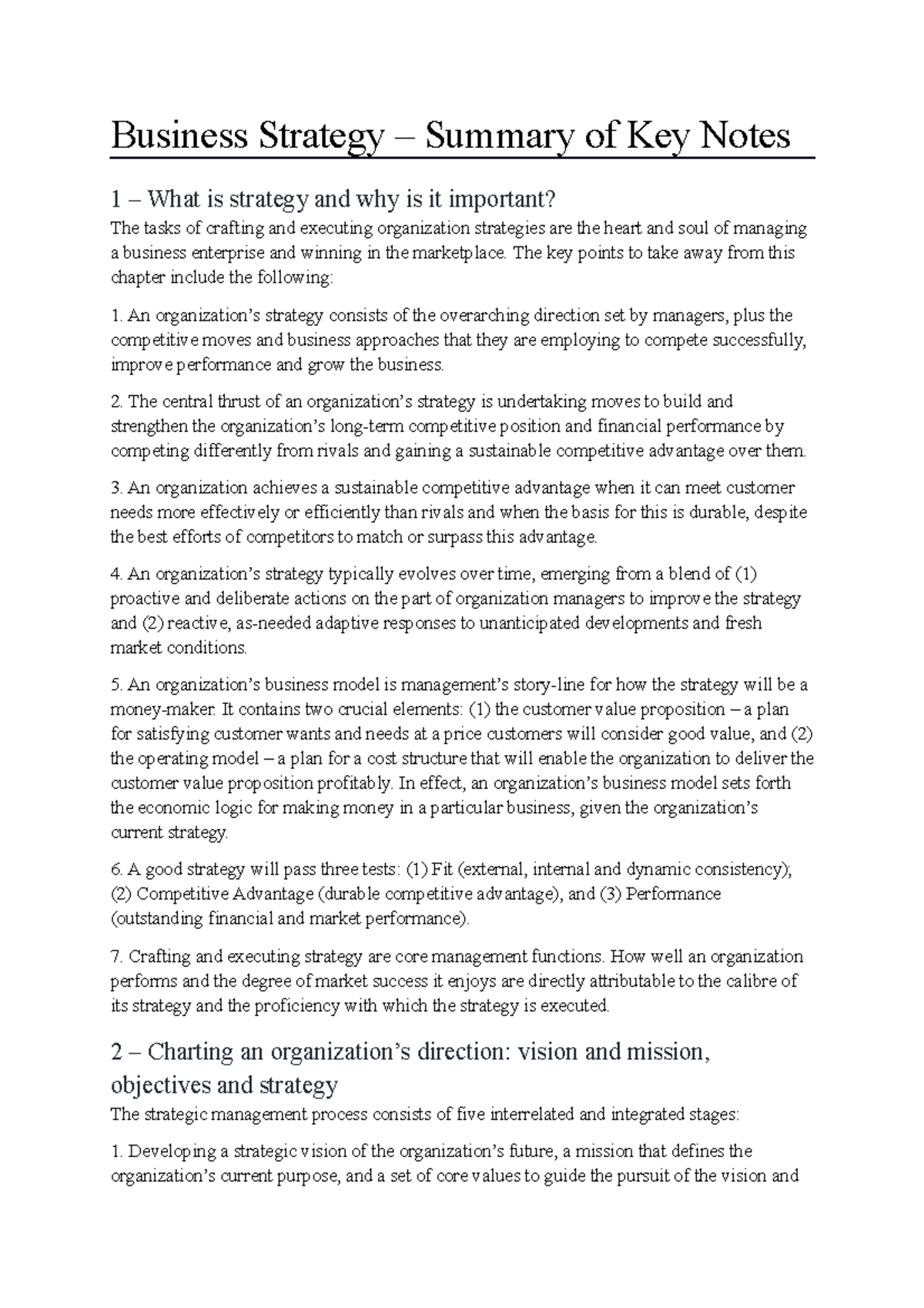 Summary Crafting and Executing Strategy - Business Strategy Summary of ...