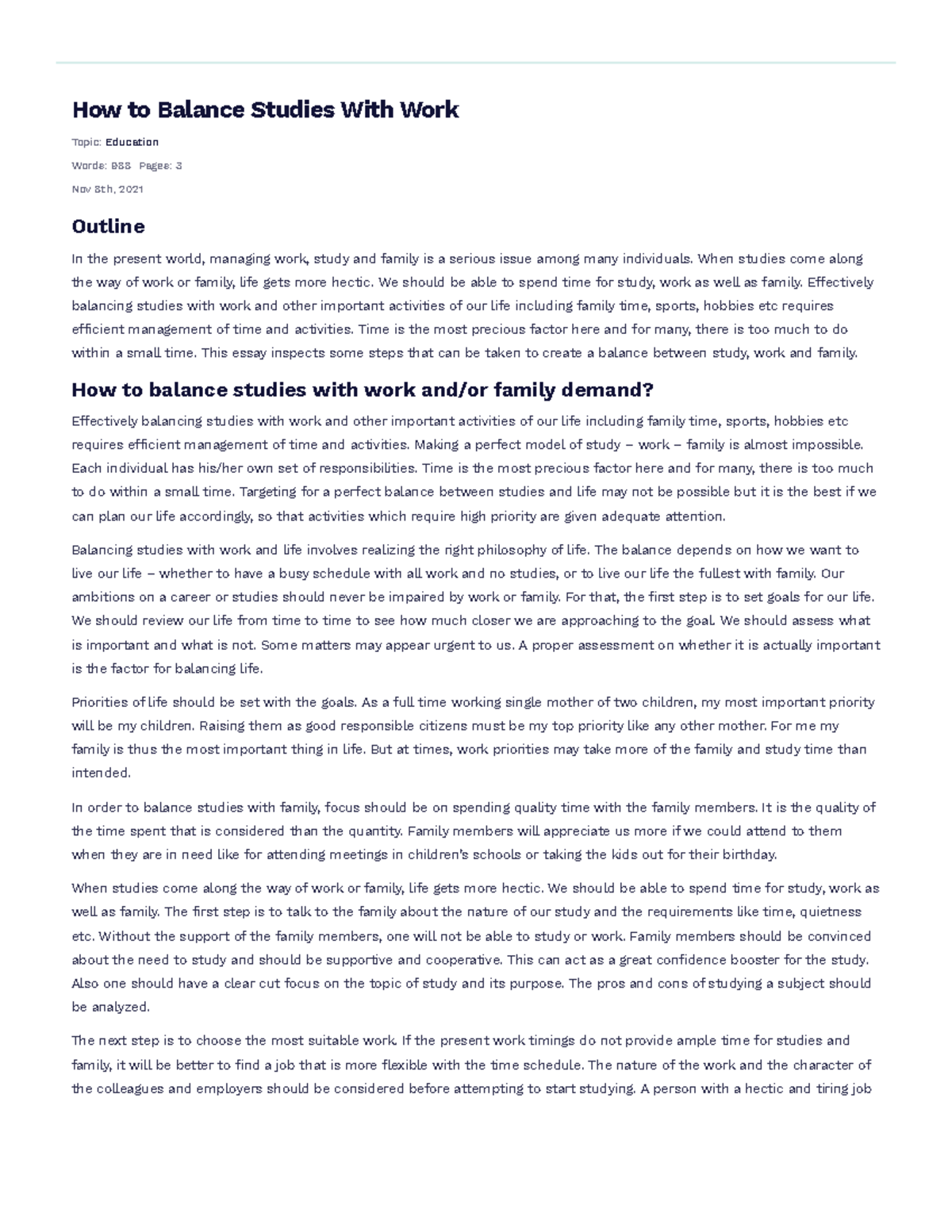 How to Balance Studies With Work Free Essay Example - How to Balance ...