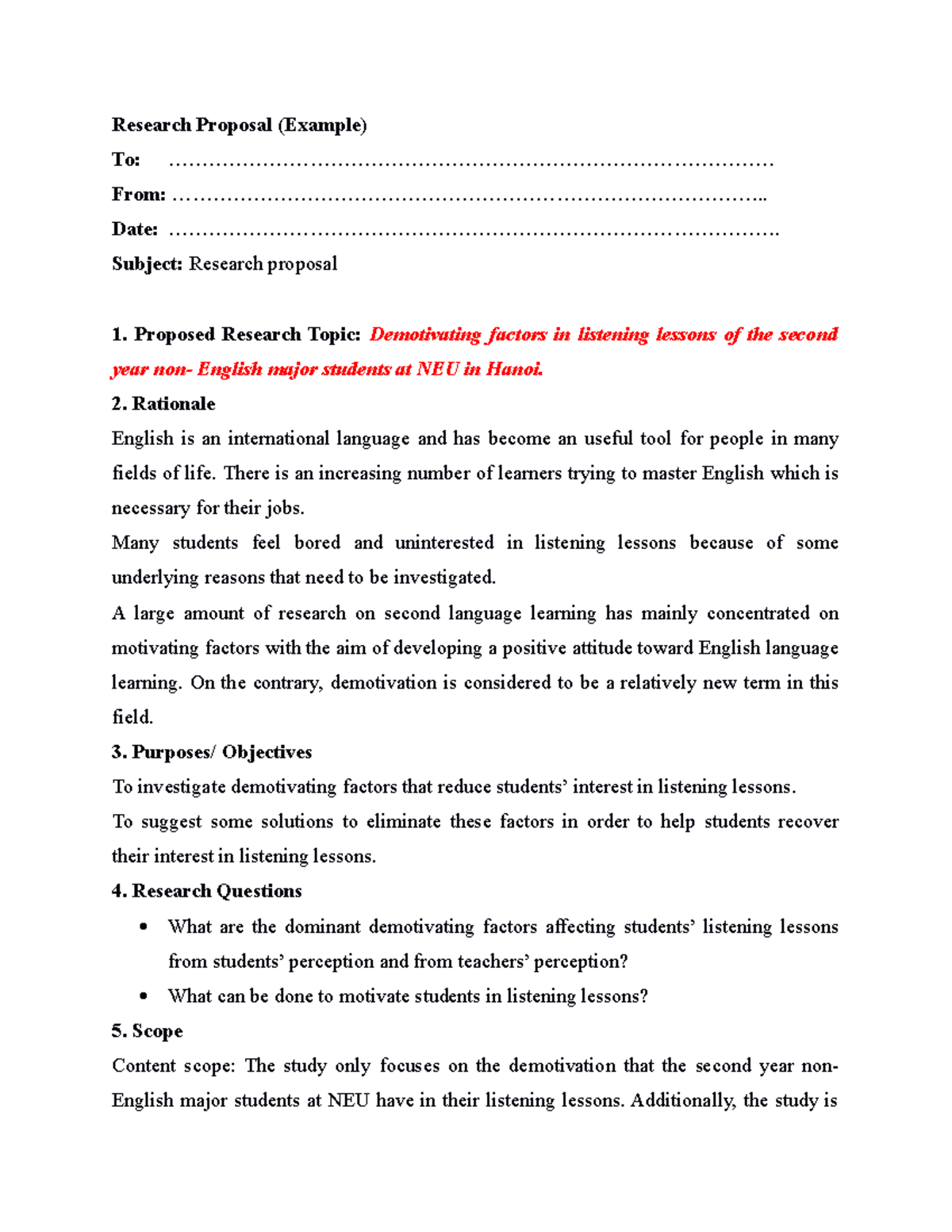 Research Proposal - Sample - Research Proposal (Example) To: - Studocu