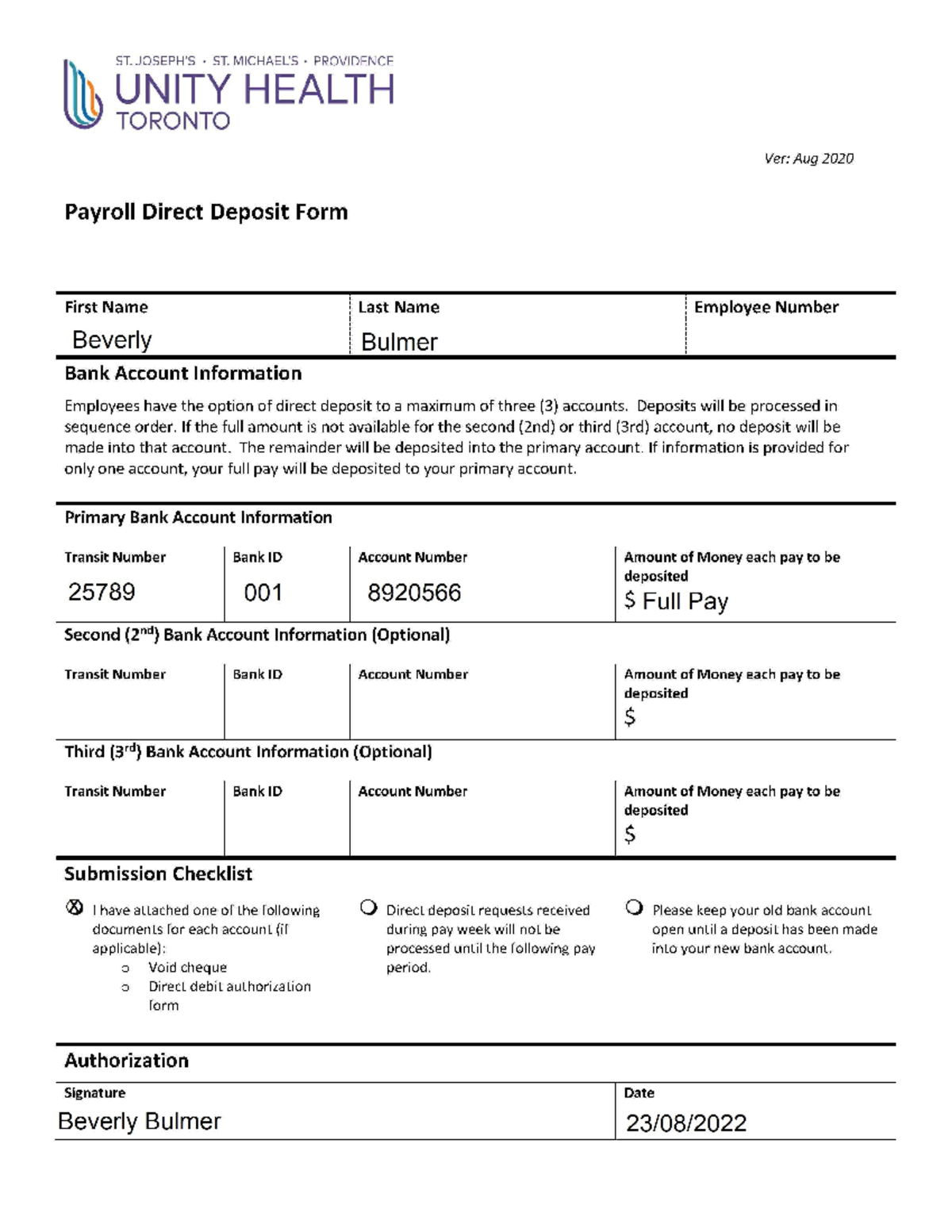 Direct deposit form-blank - SAM445 - Studocu
